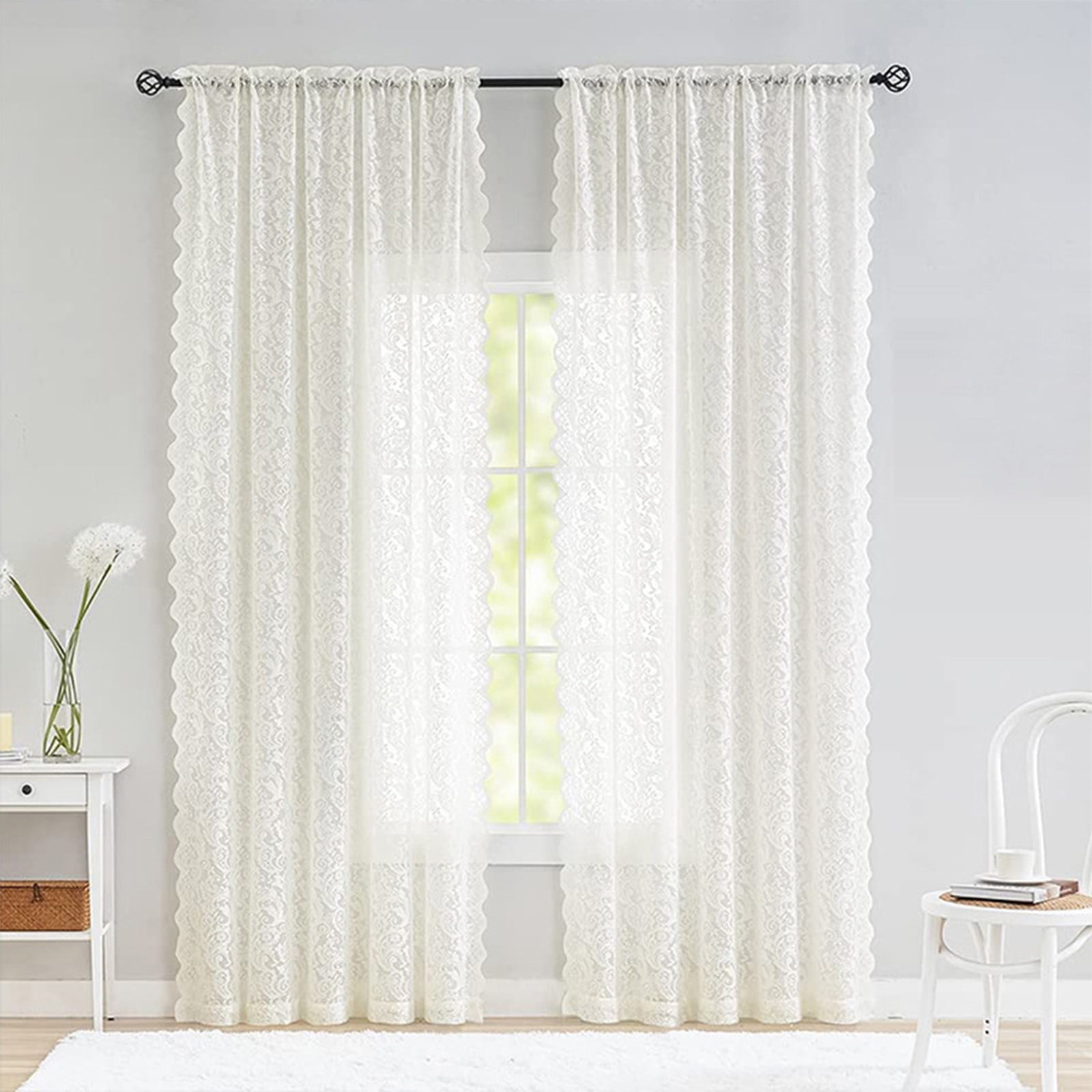 Ikohbadg Sheer White Curtains Voile Gauze Drapes Modern Striped ...