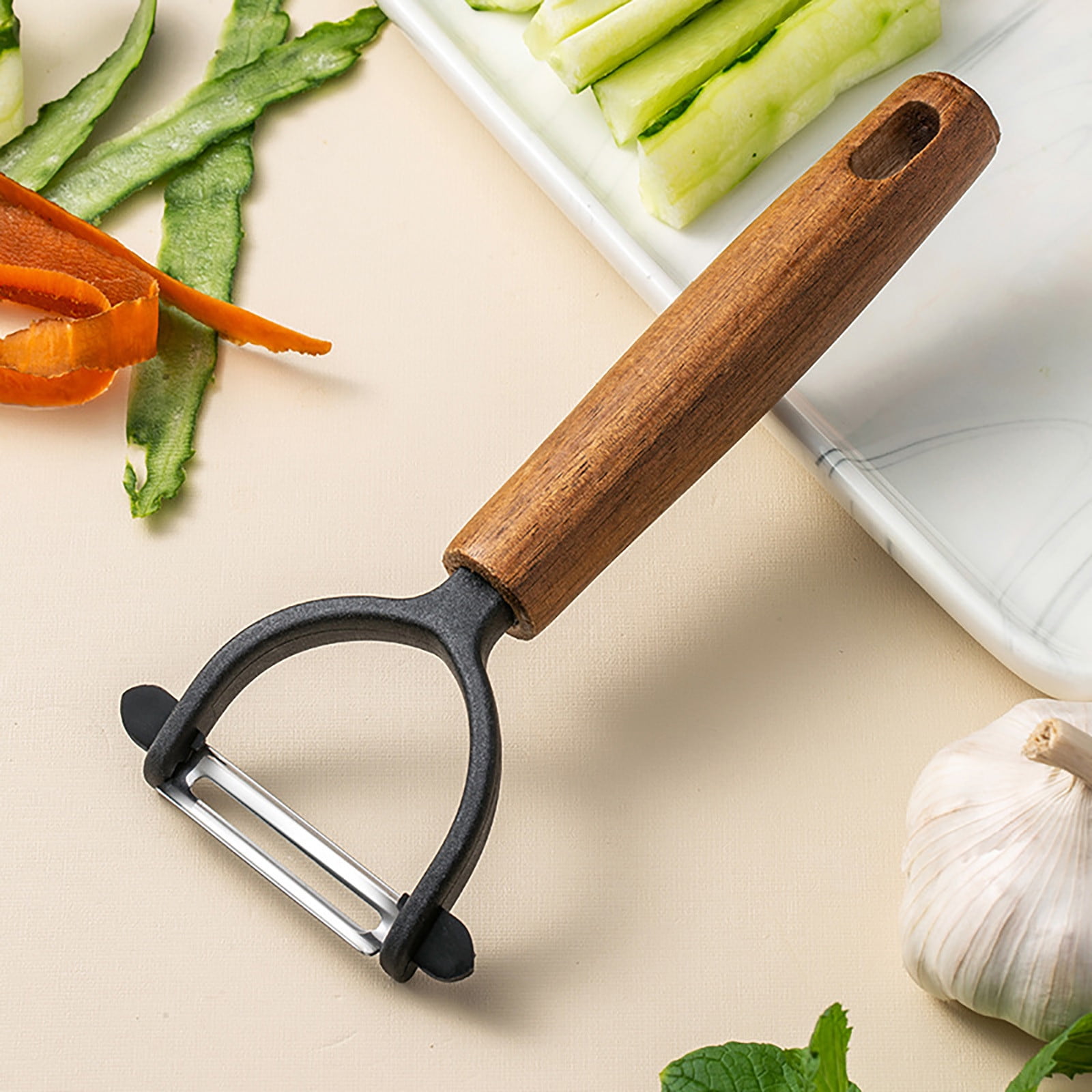 Ikohbadg Stainless Steel Wood Handle Peeler, Multifunctional Kitchen ...