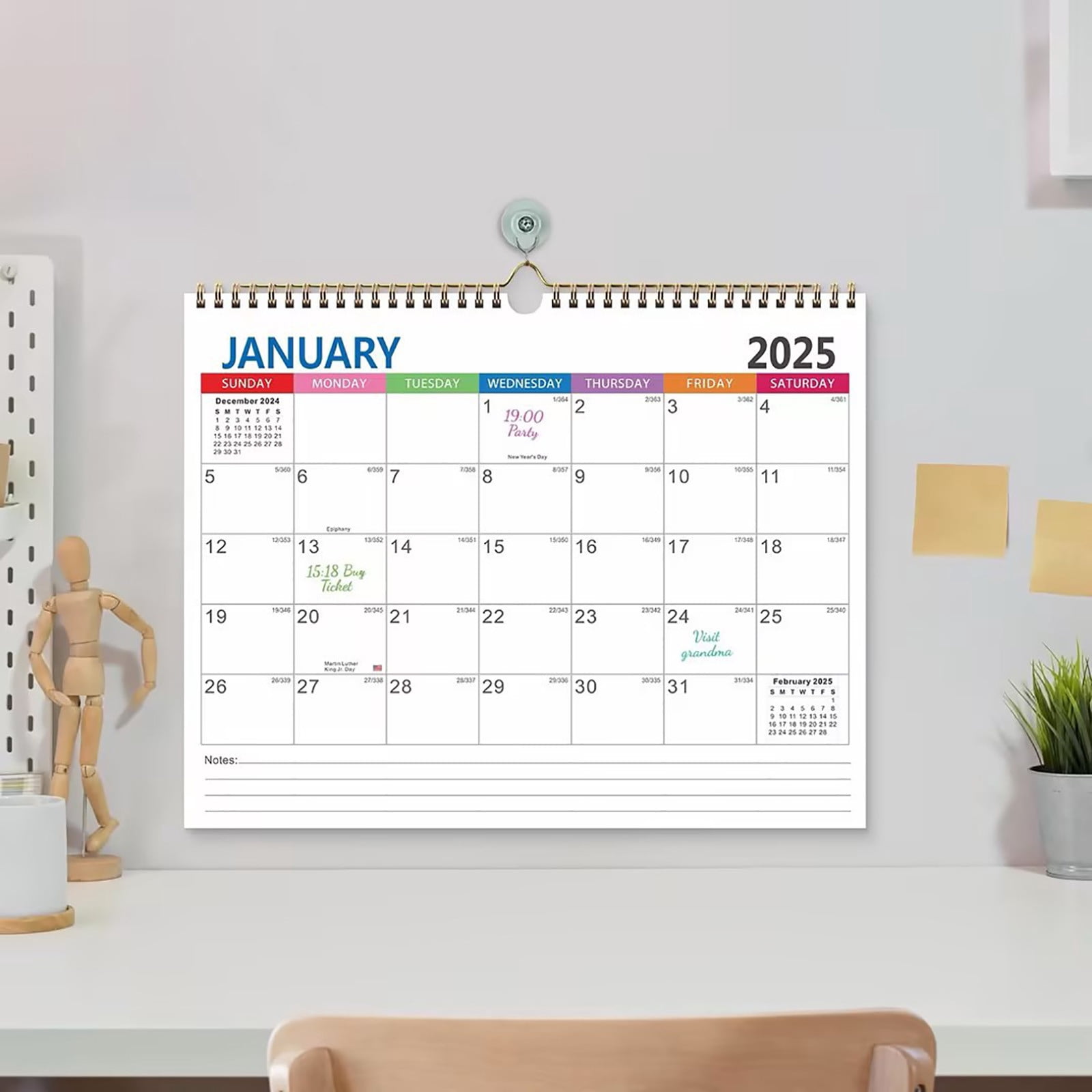 Ikohbadg Sturdy Double Coil Binding Wall Calendar 2025-2026, 18 Months ...