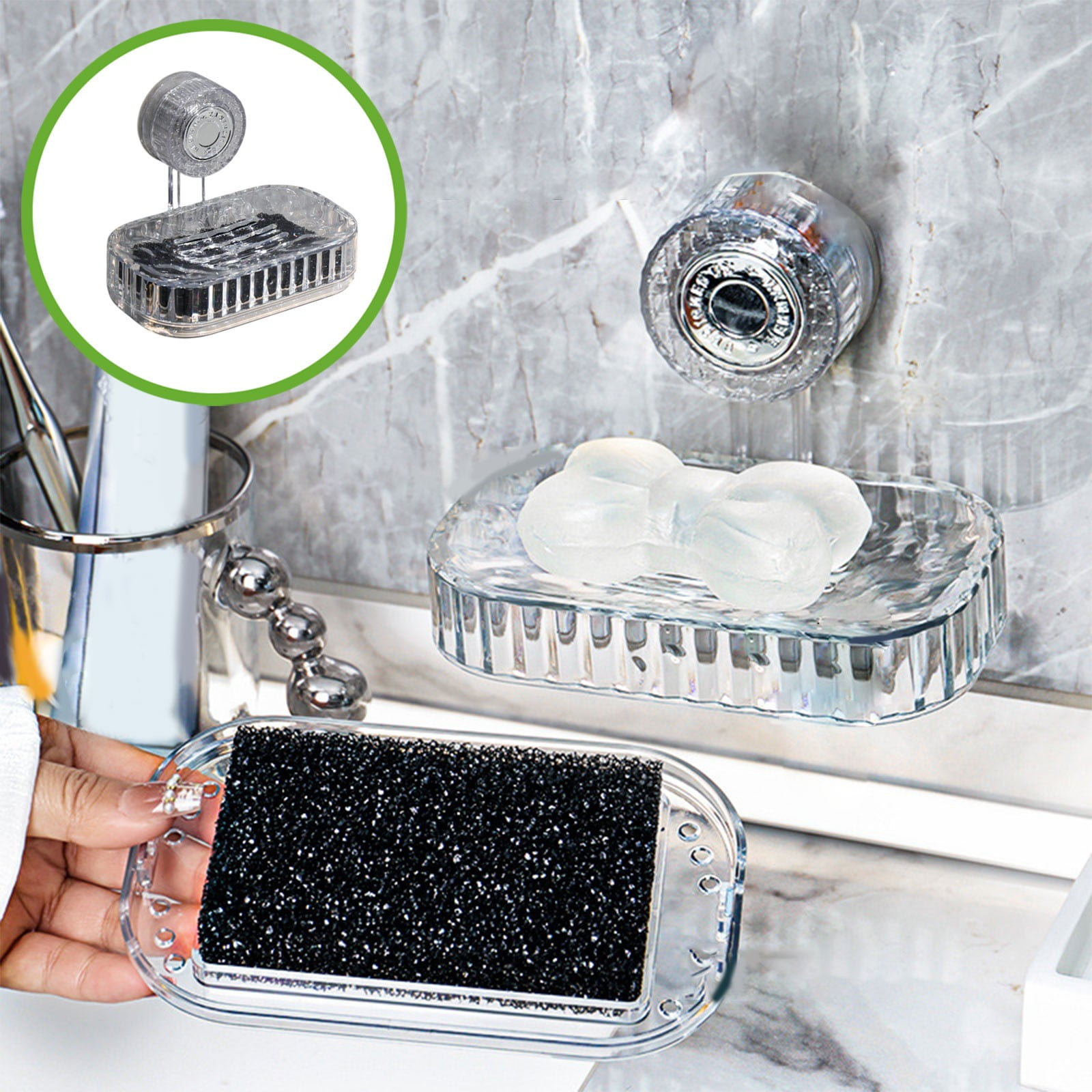 Ikohbadg Wall Mounted Suction Cup Soap Box Rack Non Perforated Double ...