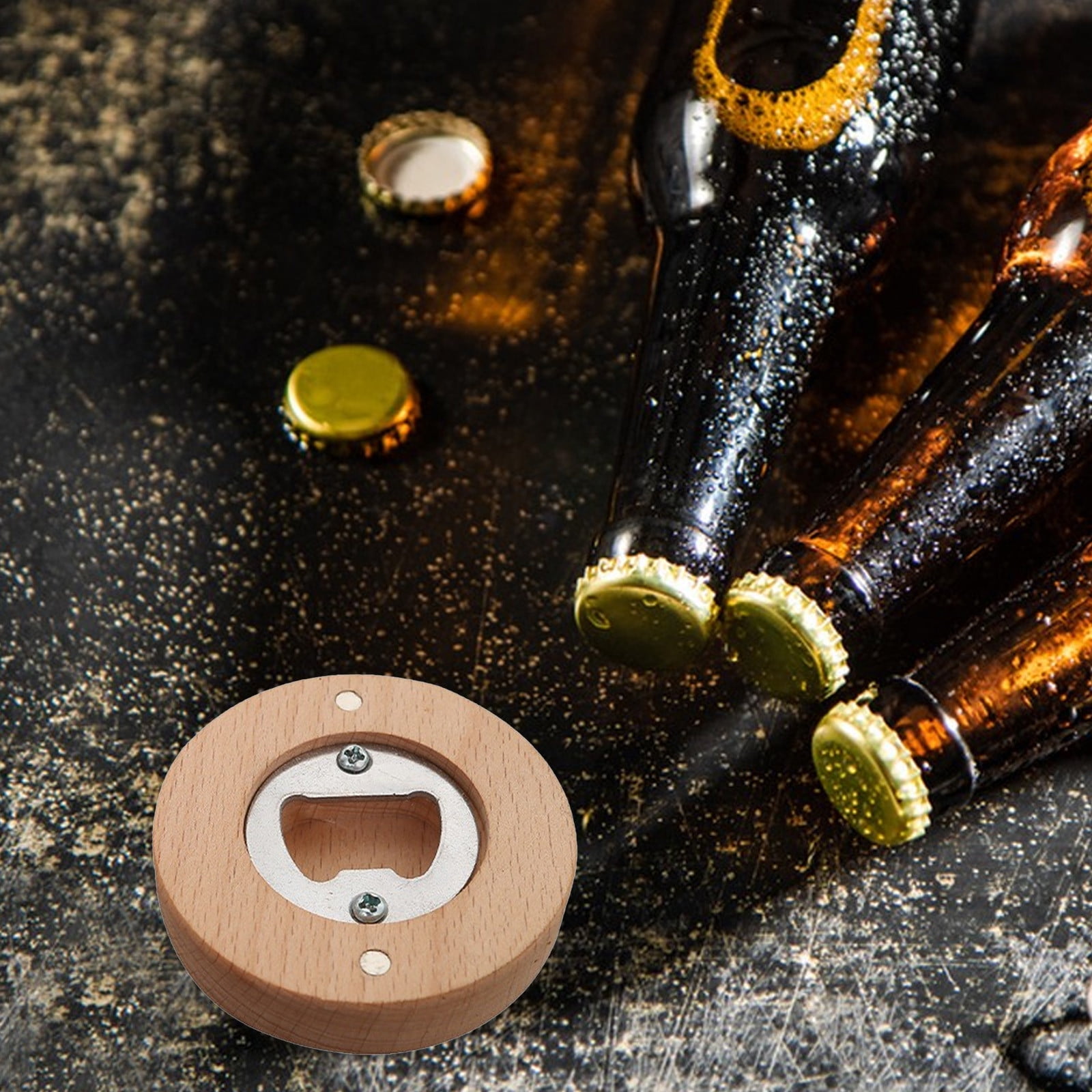 Ikohbadg Wooden Bottle Opener Home Round Beer Bottle Opener Fridge ...
