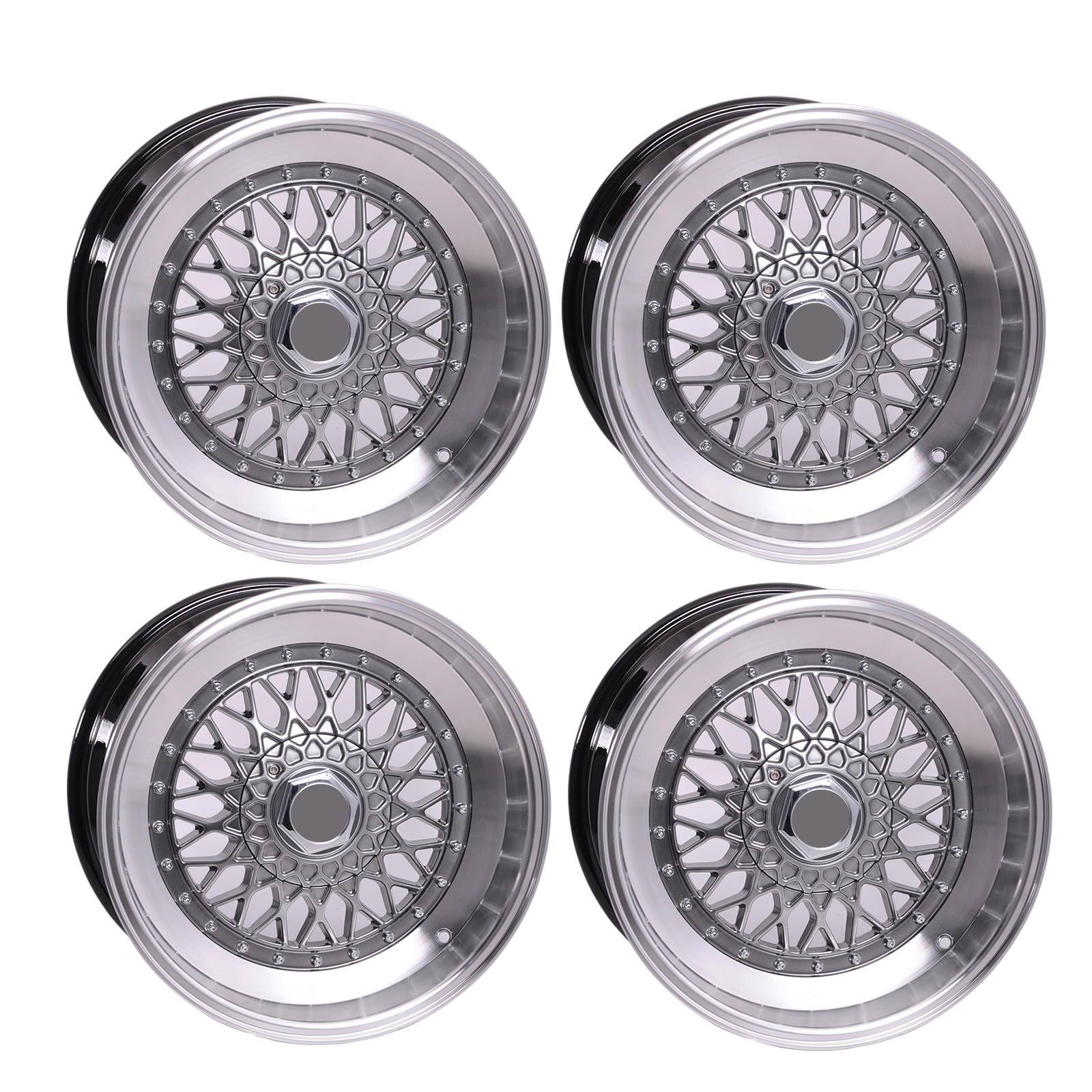 Ikon Motorsports (4) 17X8.5 +25 5X100 / 5X114.3 Step Lip Deep Dish Mesh ...