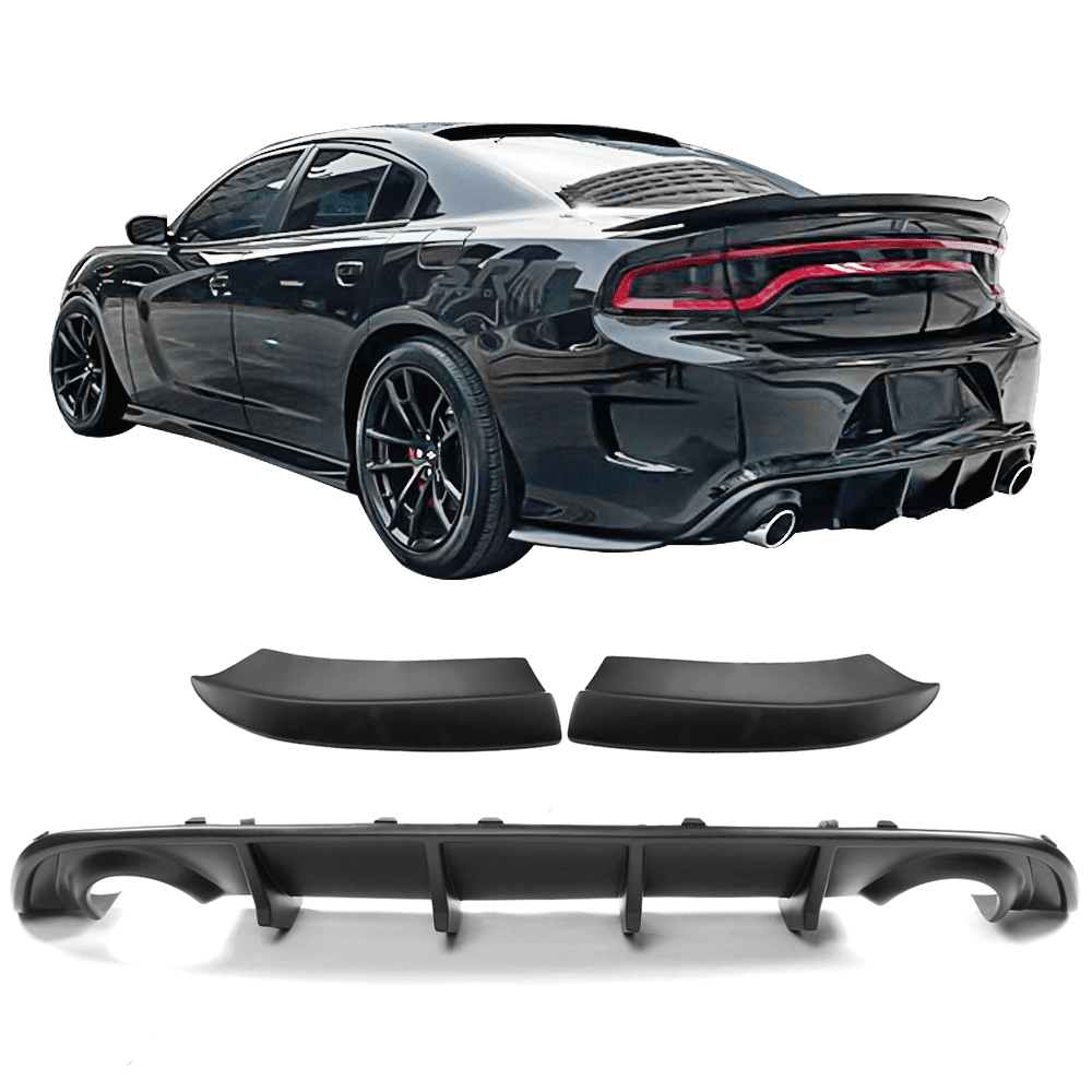 Ikon Motorsports Matte Black Rear Bumper Diffuser & Side Aprons ...