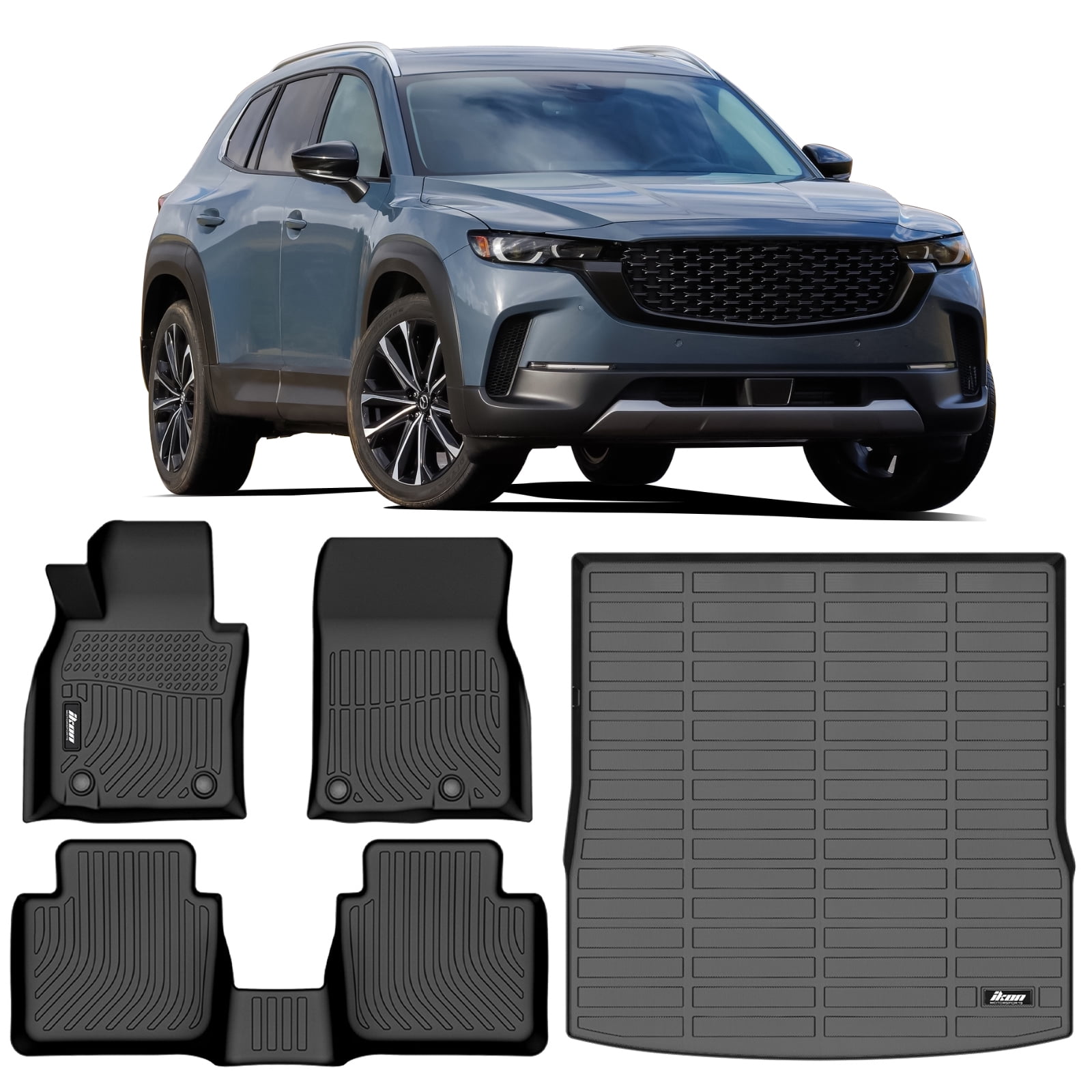 Ikon Motorsports Floor Mats & Trunk Mat Compatible With 2023-2024 Mazda CX-50, 3D Molded Custom ...