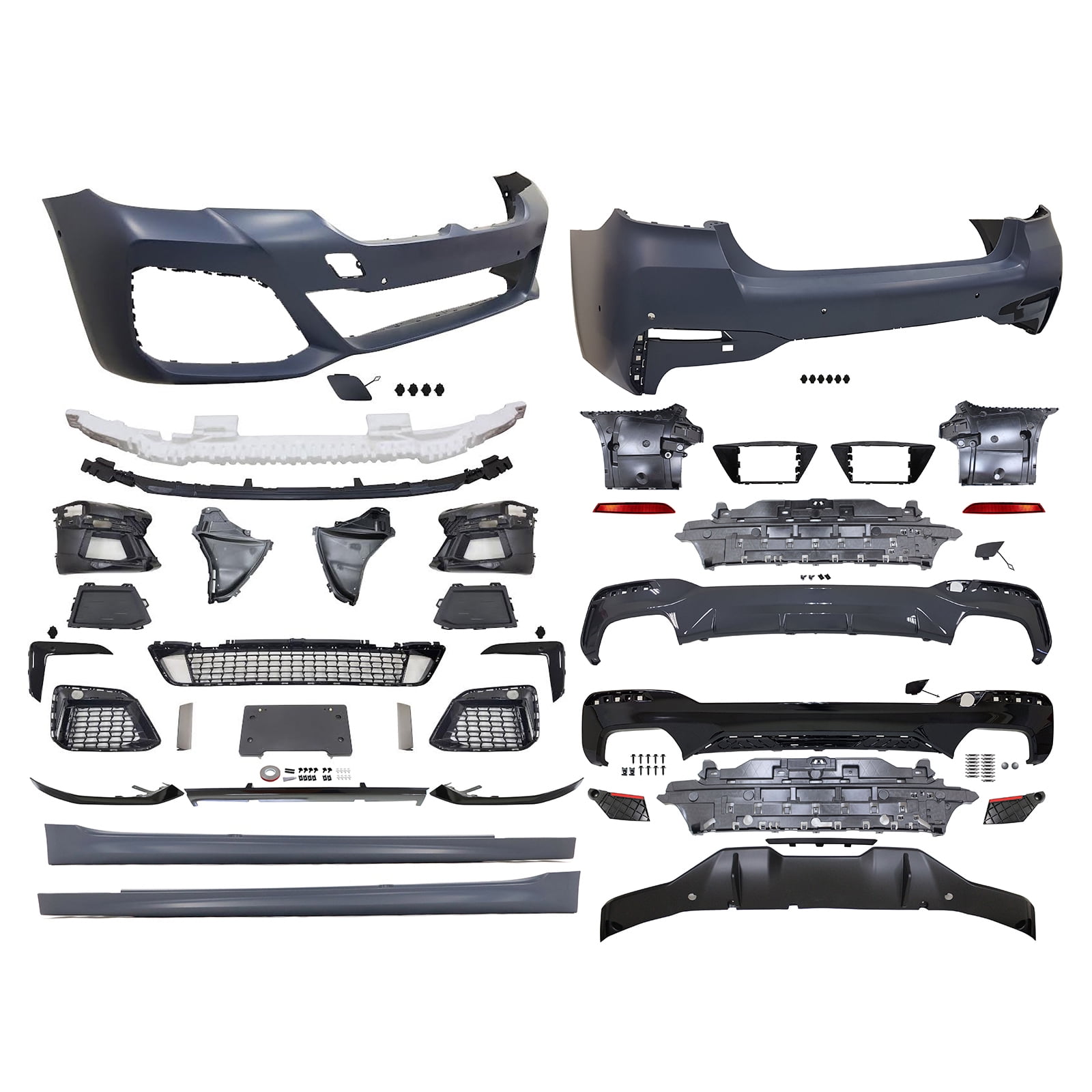 Ikon Motorsports Front Bumper Cover with 3PC Lip + Rear Bumper Cover ...