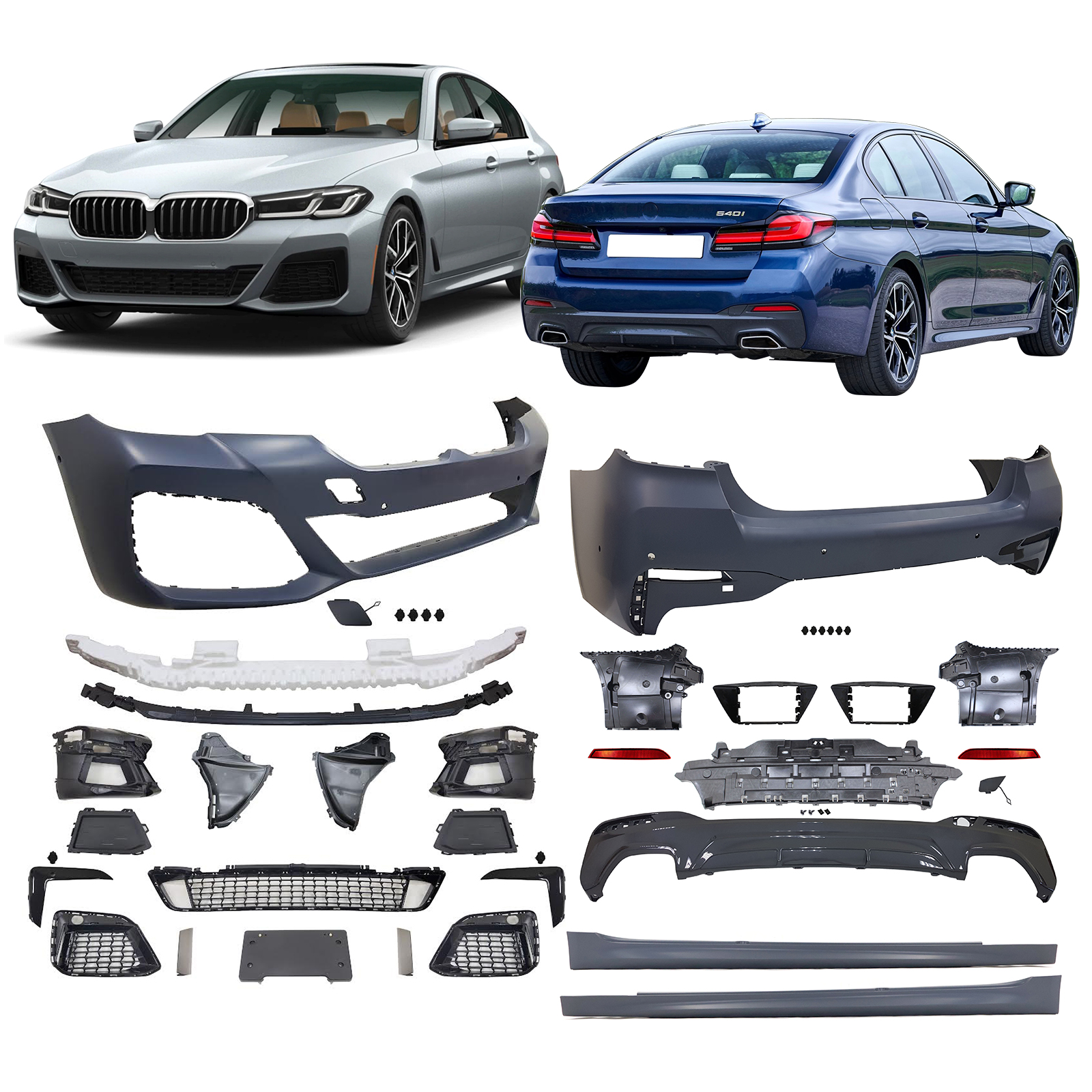 Ikon Motorsports Front + Rear Bumper Cover + Side Skirts Compatible ...