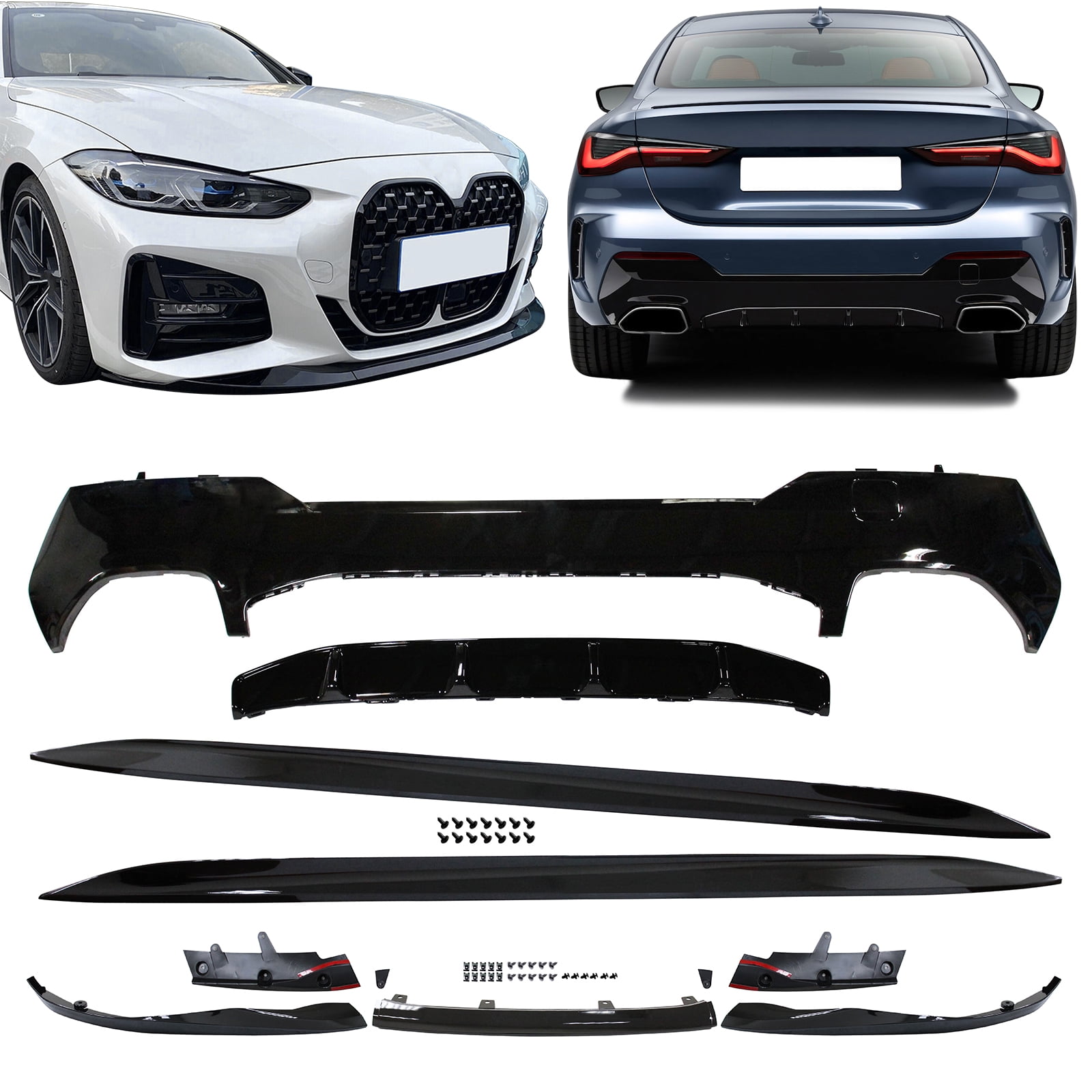 Ikon Motorsports Front & Rear Lip + Side Skirts for 2021-2025 BMW G22 ...