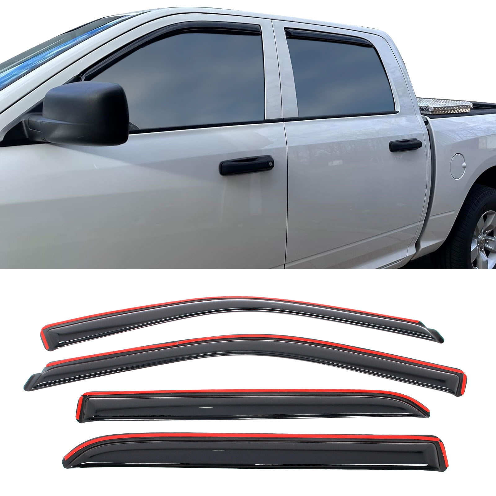 Ikon Motorsports In-Channel Window Visors for 2009-2018 Dodge Ram 1500 ...