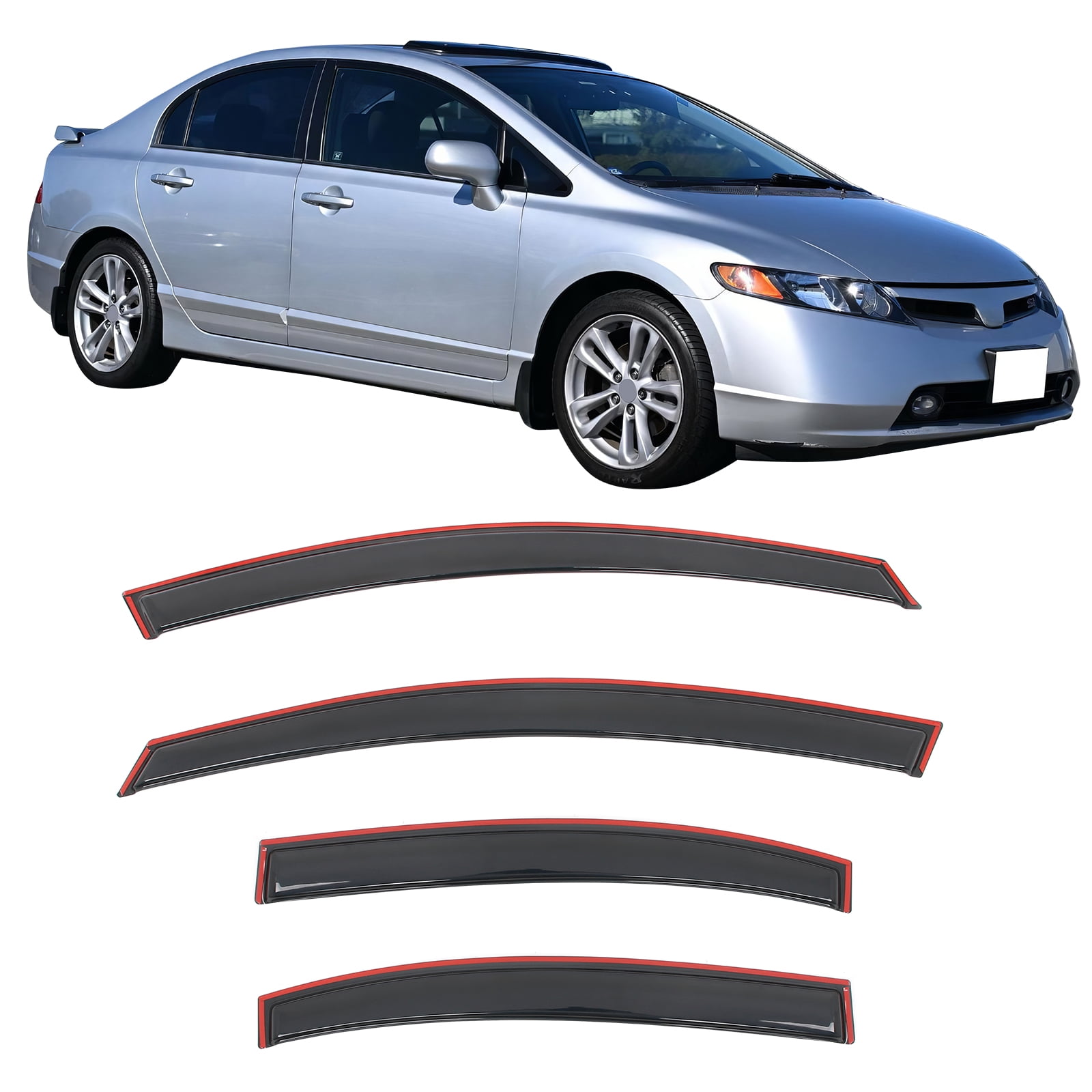 Ikon Motorsports In-channel Window Visors for 2006-2011 Honda Civic 4Dr ...