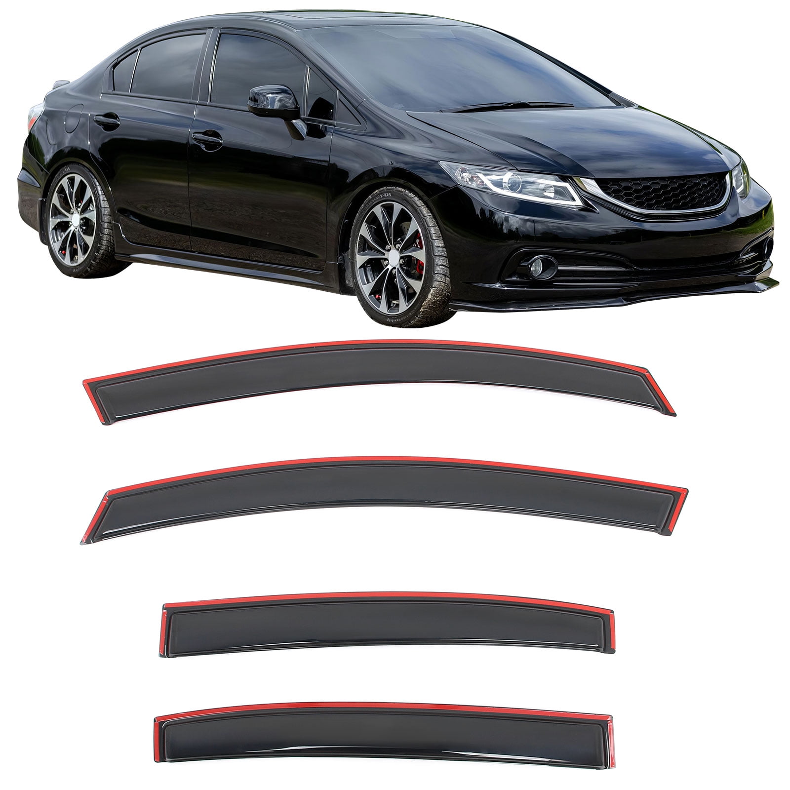 Ikon Motorsports In-Channel Window Visors for 2012-2015 Honda Civic ...