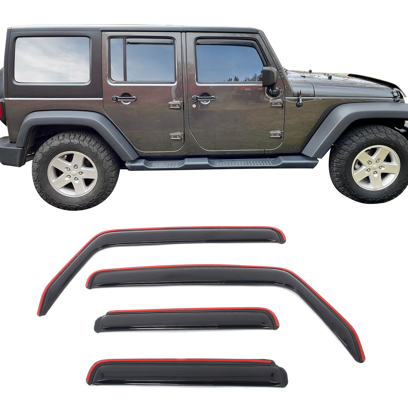 Ikon Motorsports In-Channel Window Visors Fits 2007-2018 Jeep Wrangler ...
