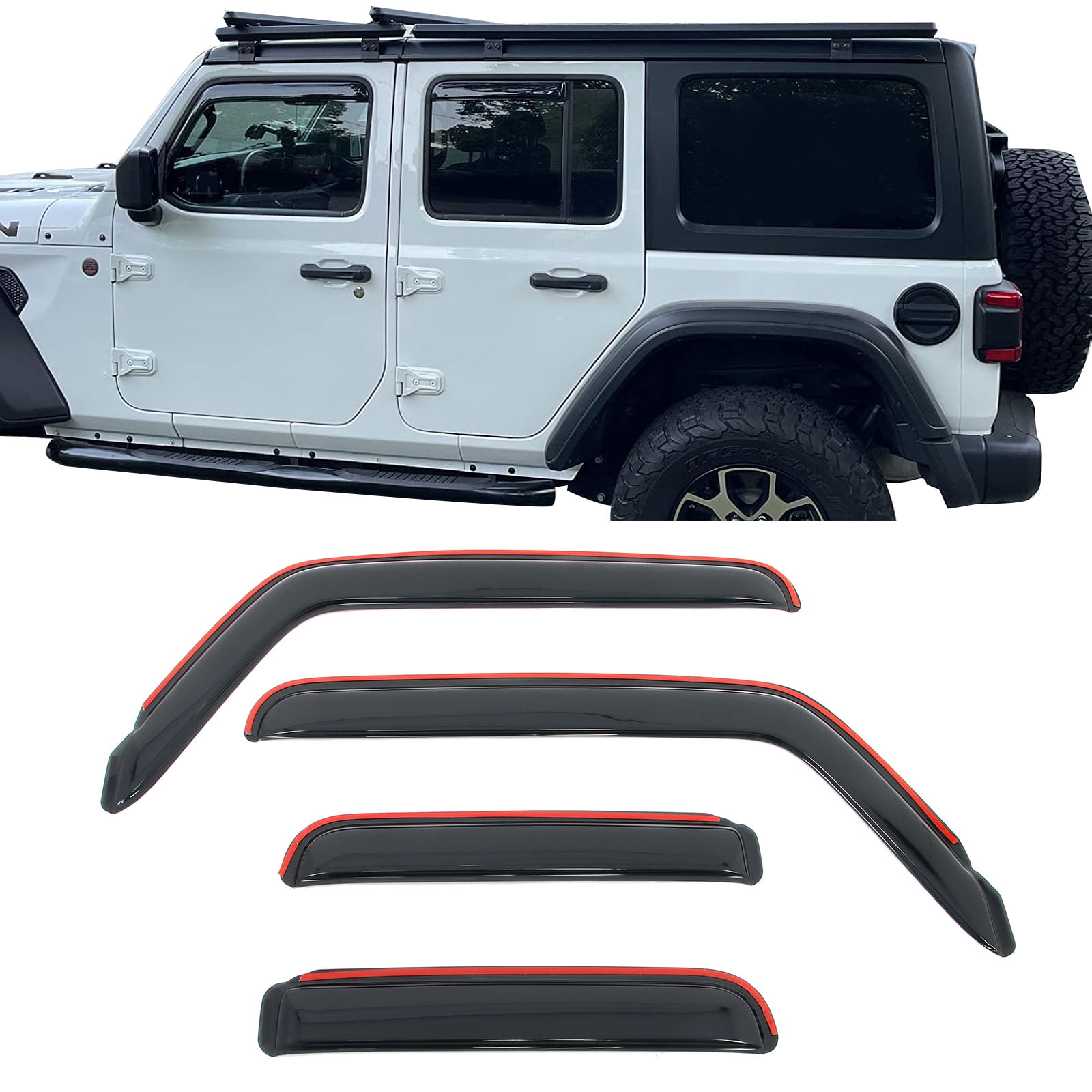 Ikon Motorsports In-Channel Window Visors Fits 2018-2025 Jeep Wrangler ...
