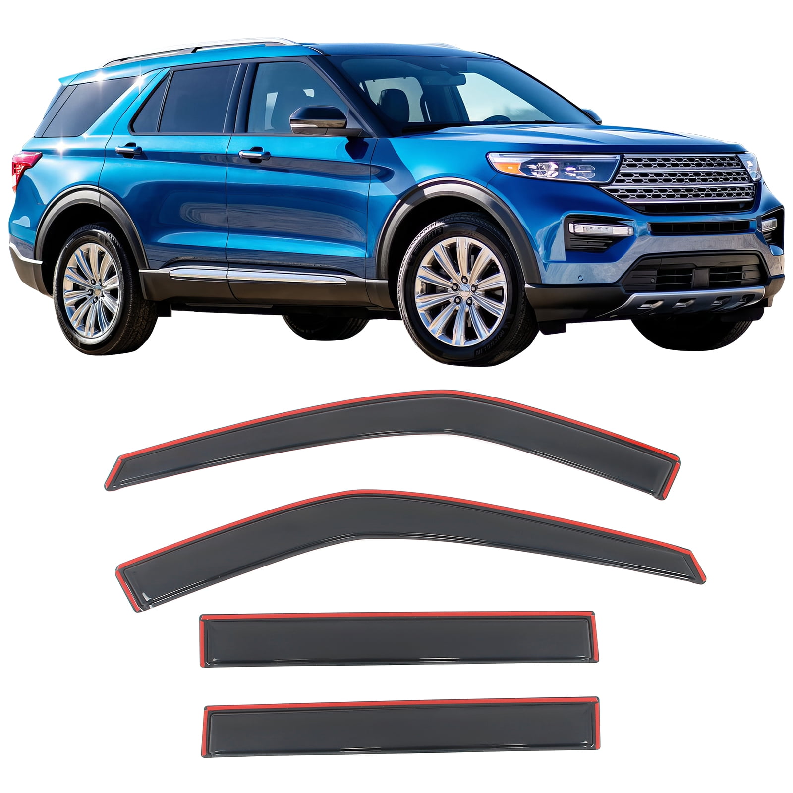 Ikon Motorsports In-Channel Window Visors Fits 2020-2025 Ford Explorer, Slim Style Side Door ...