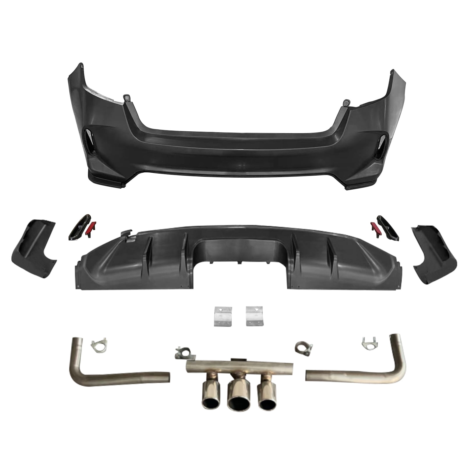 Ikon Motorsports Rear Bumper Cover Set + Exhaust Pipe Compatible with ...