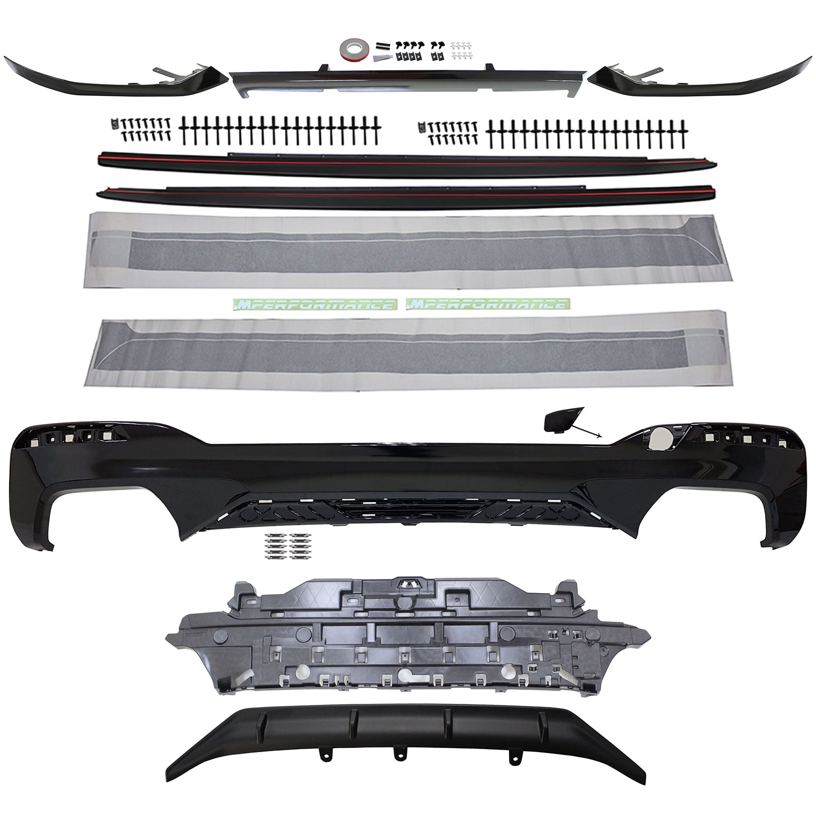 Ikon Motorsports Rear Bumper Lip Diffuser & 3PCS Front Bumper Lip ...