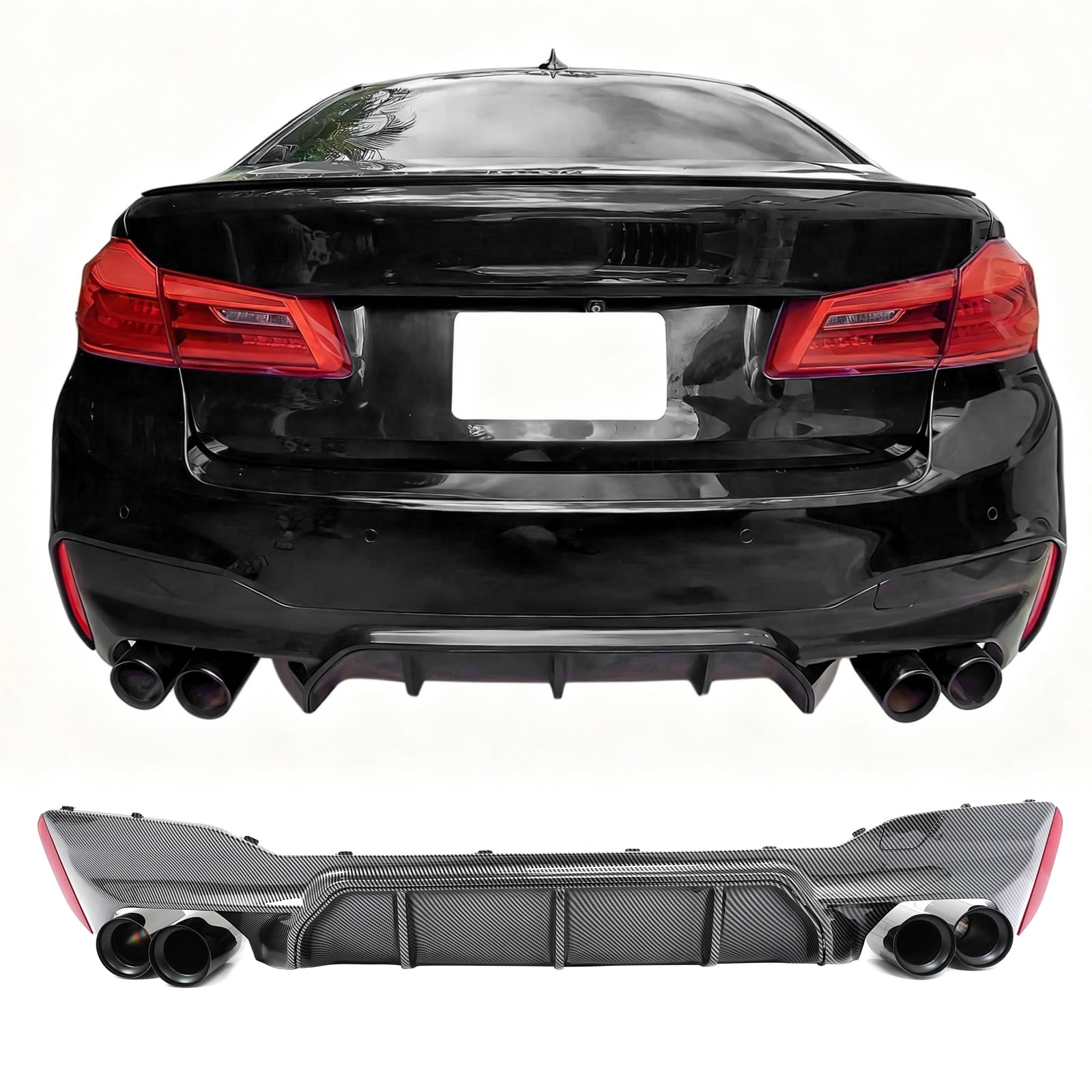 Ikon Motorsports Rear Diffuser w/ Black Quad Exhaust Tips Fits 2017 ...
