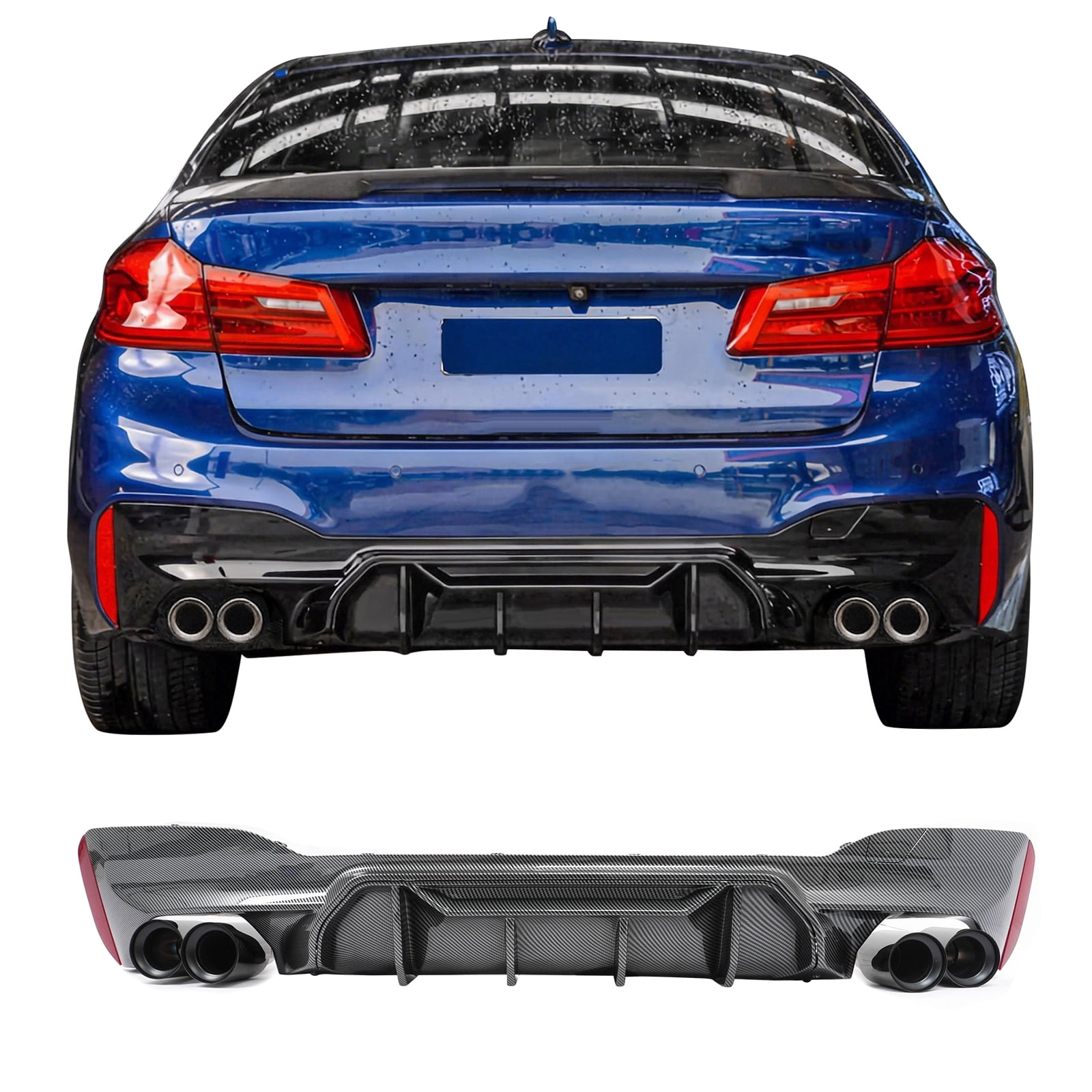 Ikon Motorsports Rear Diffuser w/ Black Quad Exhaust Tips Fits 2021 ...