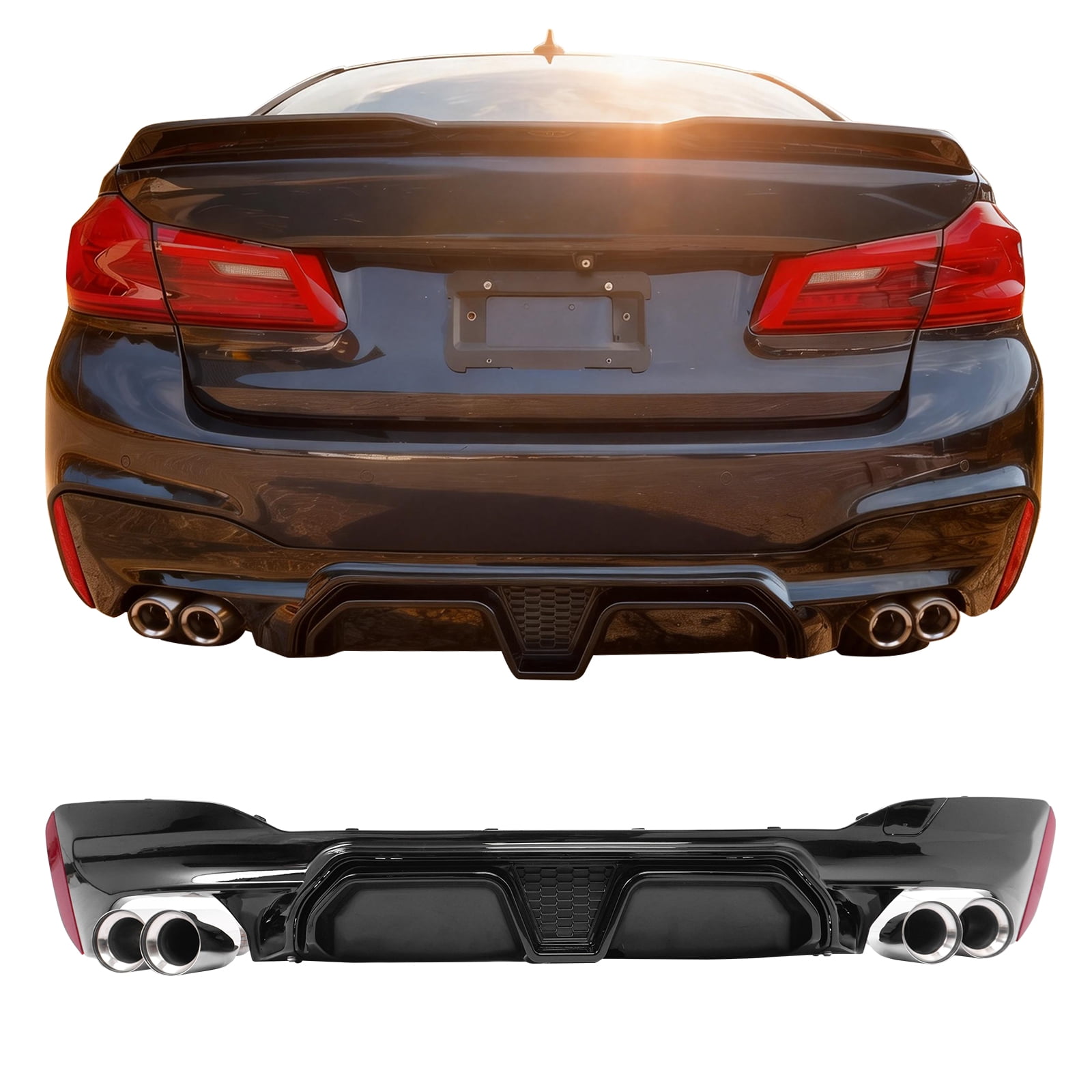 Ikon Motorsports Rear Diffuser w/ Silver Quad Exhaust Tips Fits 2021 ...