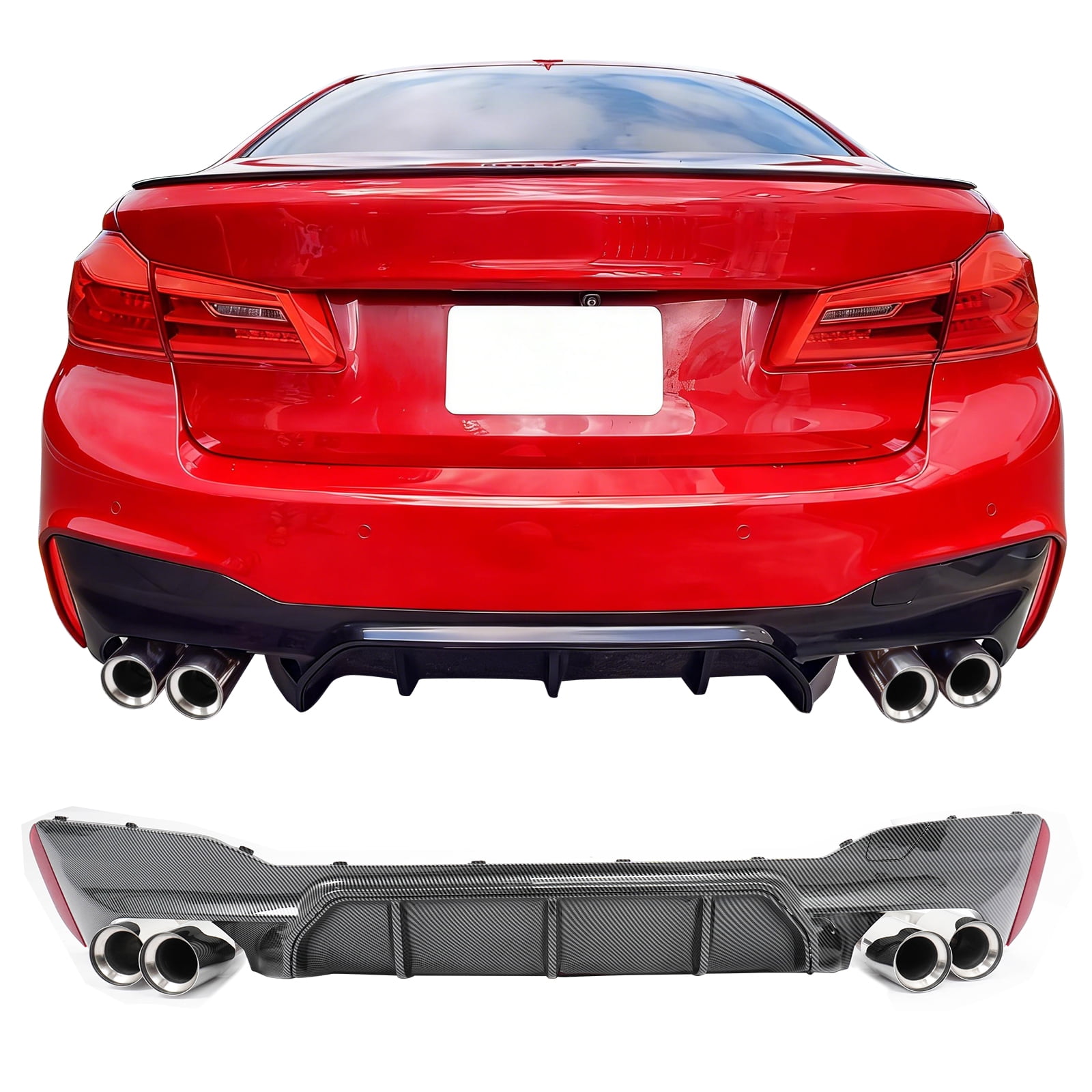 Ikon Motorsports Rear Diffuser w/ Silver Quad Exhaust Tips Fits 2021 ...