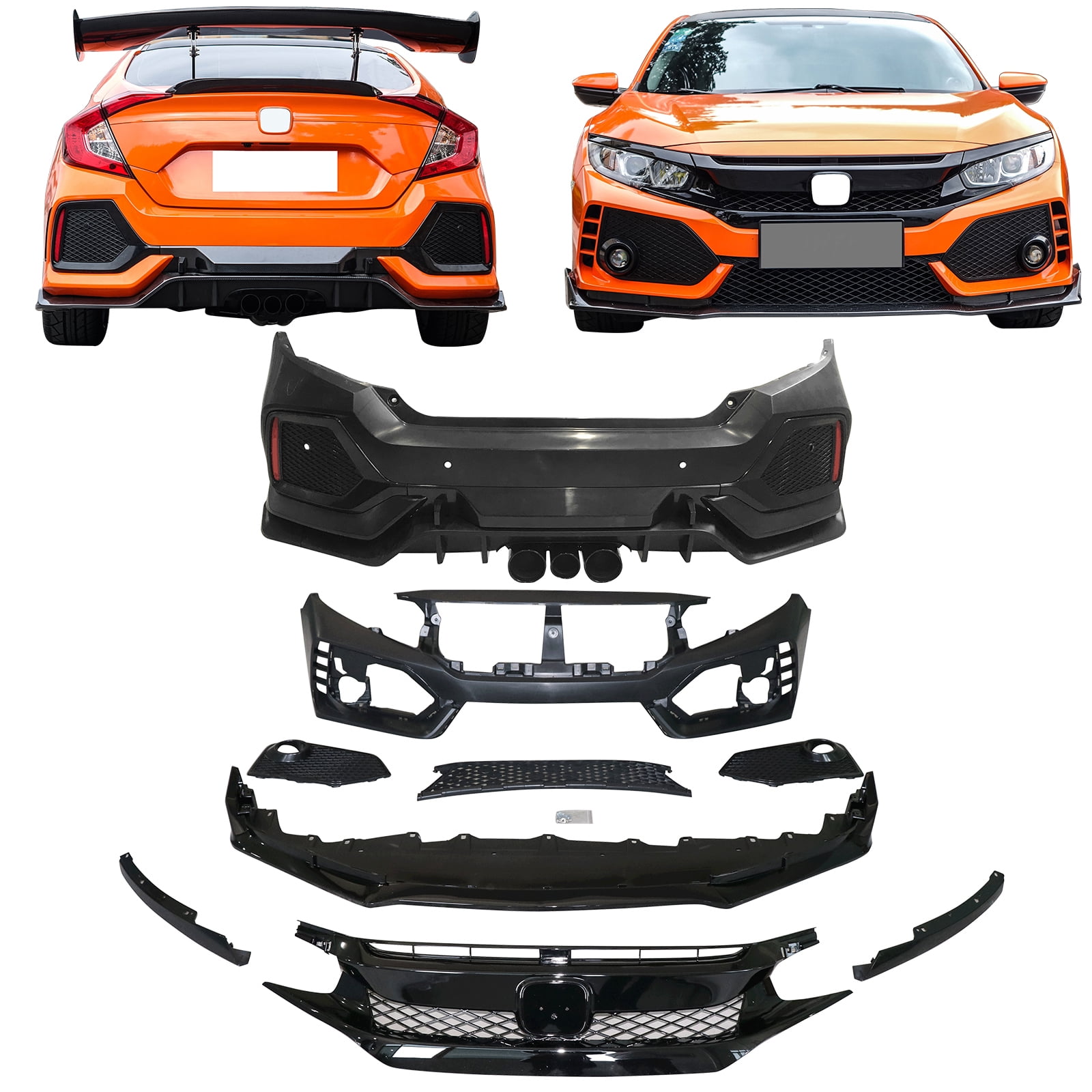 Ikon Motorsports TR Style Front & Rear Bumper Cover Replacement W ...
