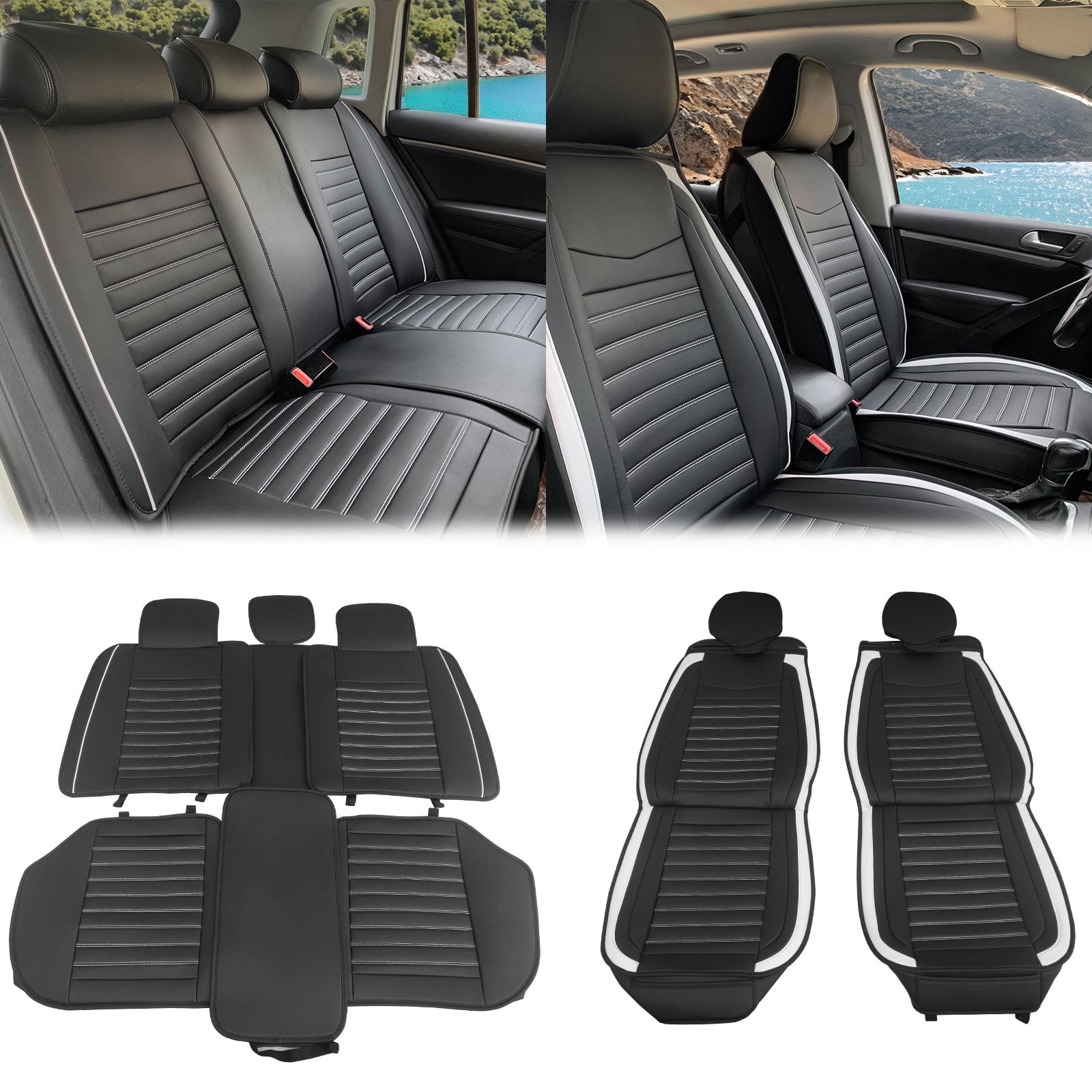 Ikon Motorsports Universal Car Seat Covers 02 Style Black + White ...