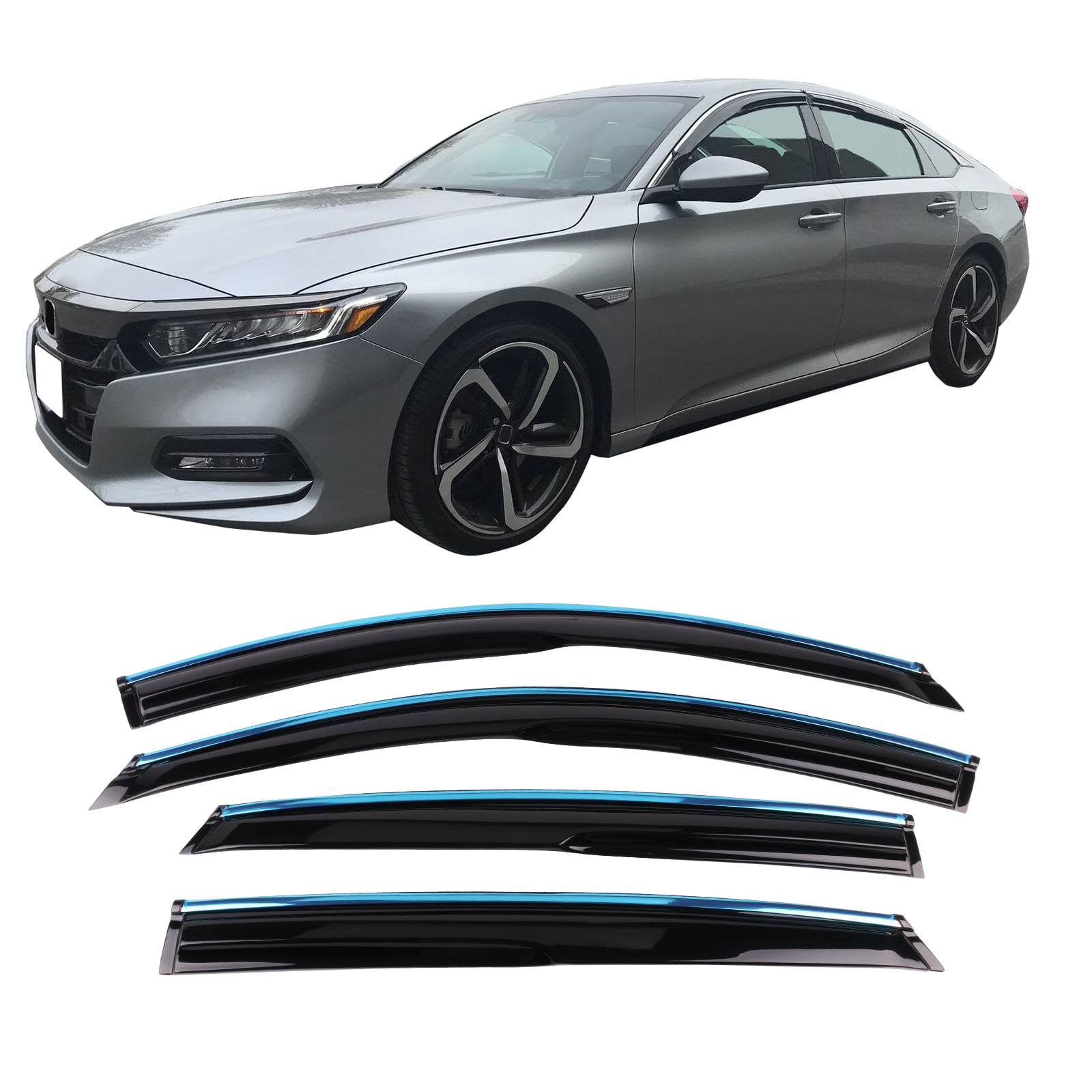 Ikon Motorsports Window Visors w/ Chrome Trim Compatible With 2018-2026 ...