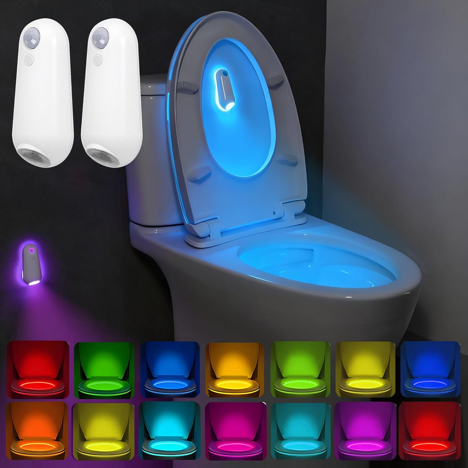 Ihvewuo Toilet Night Light Motion Sensor 2 Pcs Toilet Bowl Light ...
