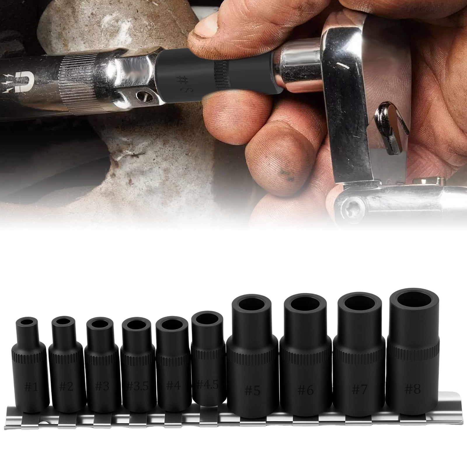 Ikoopy 10 Pcs Magnetic Tap Socket Wrench Set Use with 1/4" and 3/8 ...