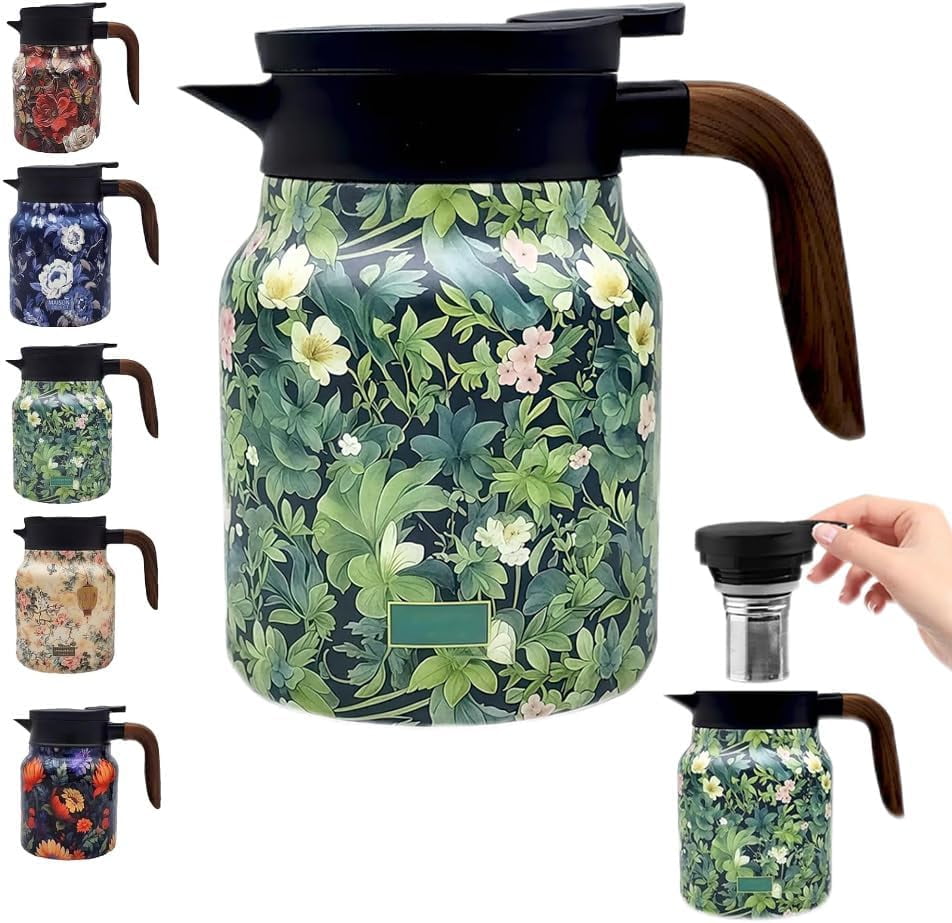 Ikoopy 1000 ML Thermal Tea Pot with Infuser Vintage Flower Pattern ...