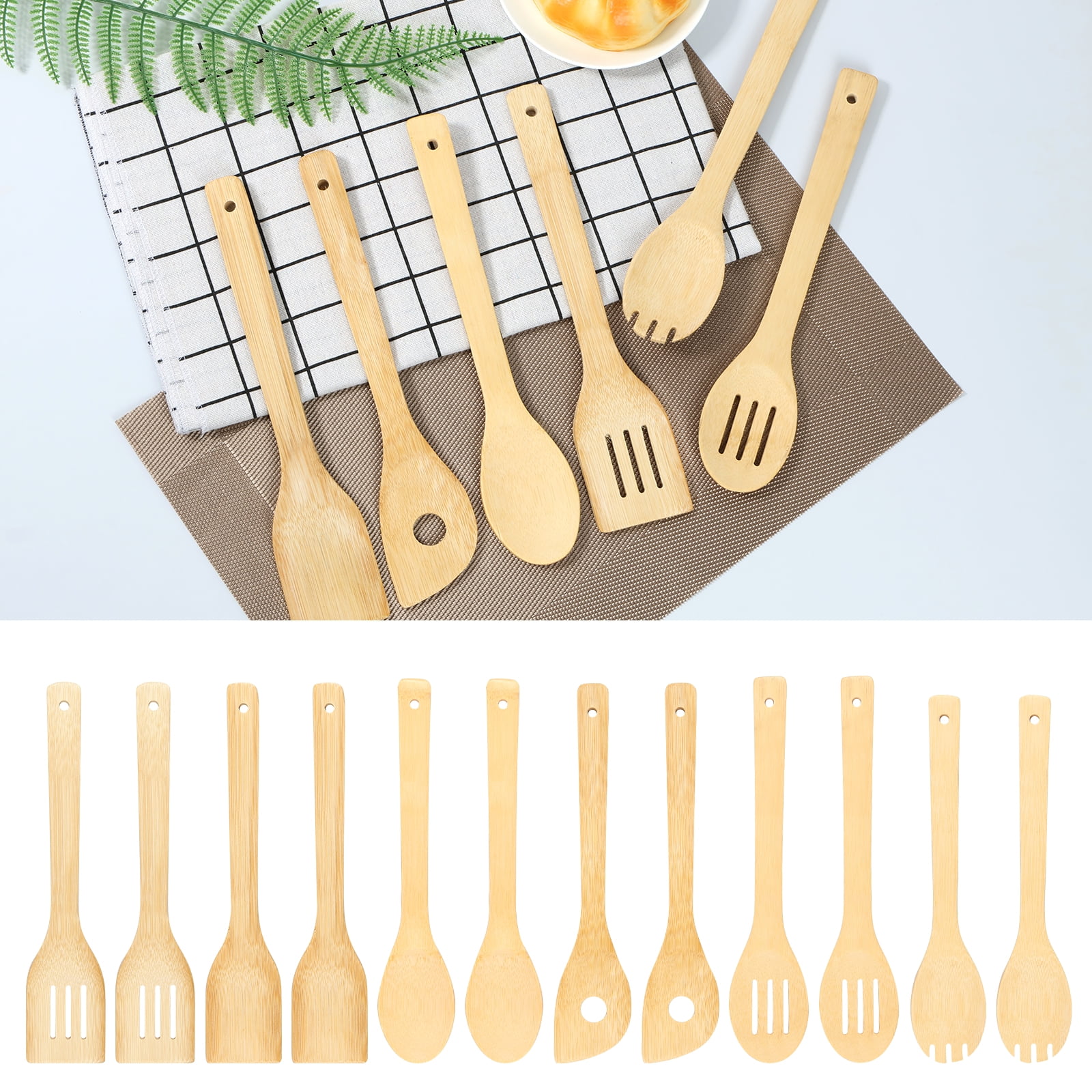 Ikoopy 12 Pcs Bamboo Cooking Utensils Set Non Stick Bamboo Cooking ...