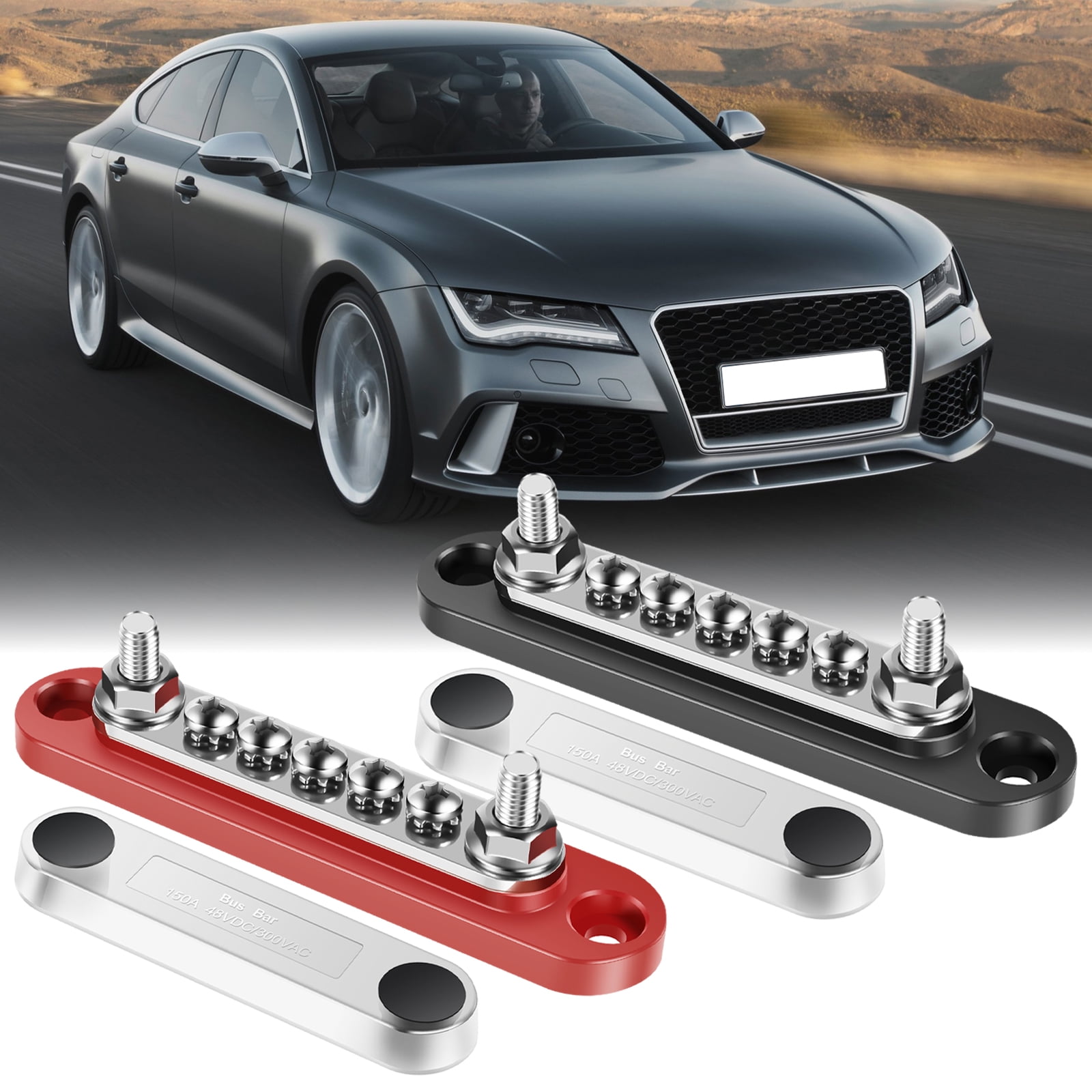 Ikoopy 12V Bus Bar 2 Way M6 Power Distribution Block with 5 M4 Screws for Motorcycle Trailer ...