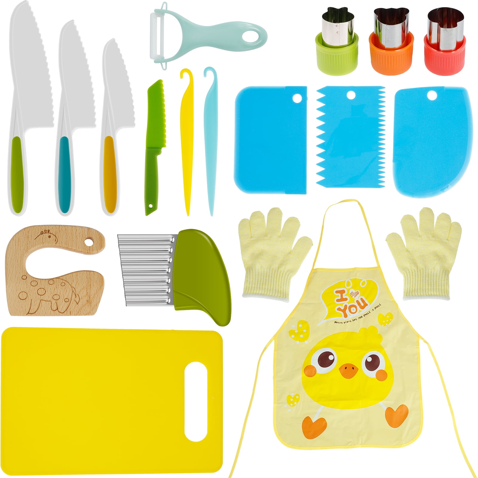 Ikoopy 18pcs Kids Kitchen Cutter Set Wooden Toddler Safety Cutters ...