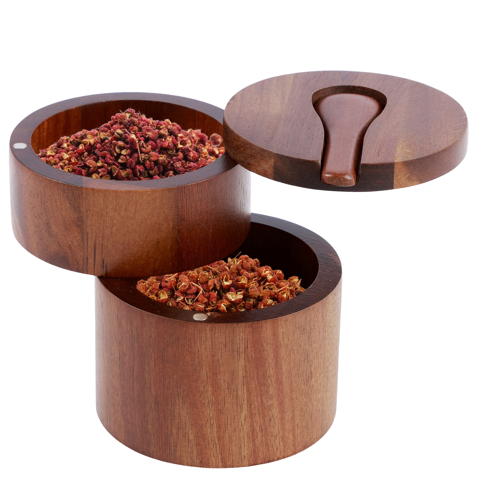 Ikoopy 2 Layers Salt and Pepper Bowl with Built in Spoon and Magnetic ...