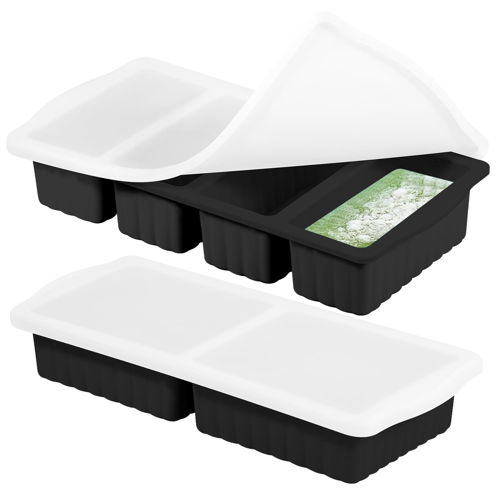 Ikoopy 2 Pcs Silicone Freezer Tray with Lid Soup Freezer Container Mold ...