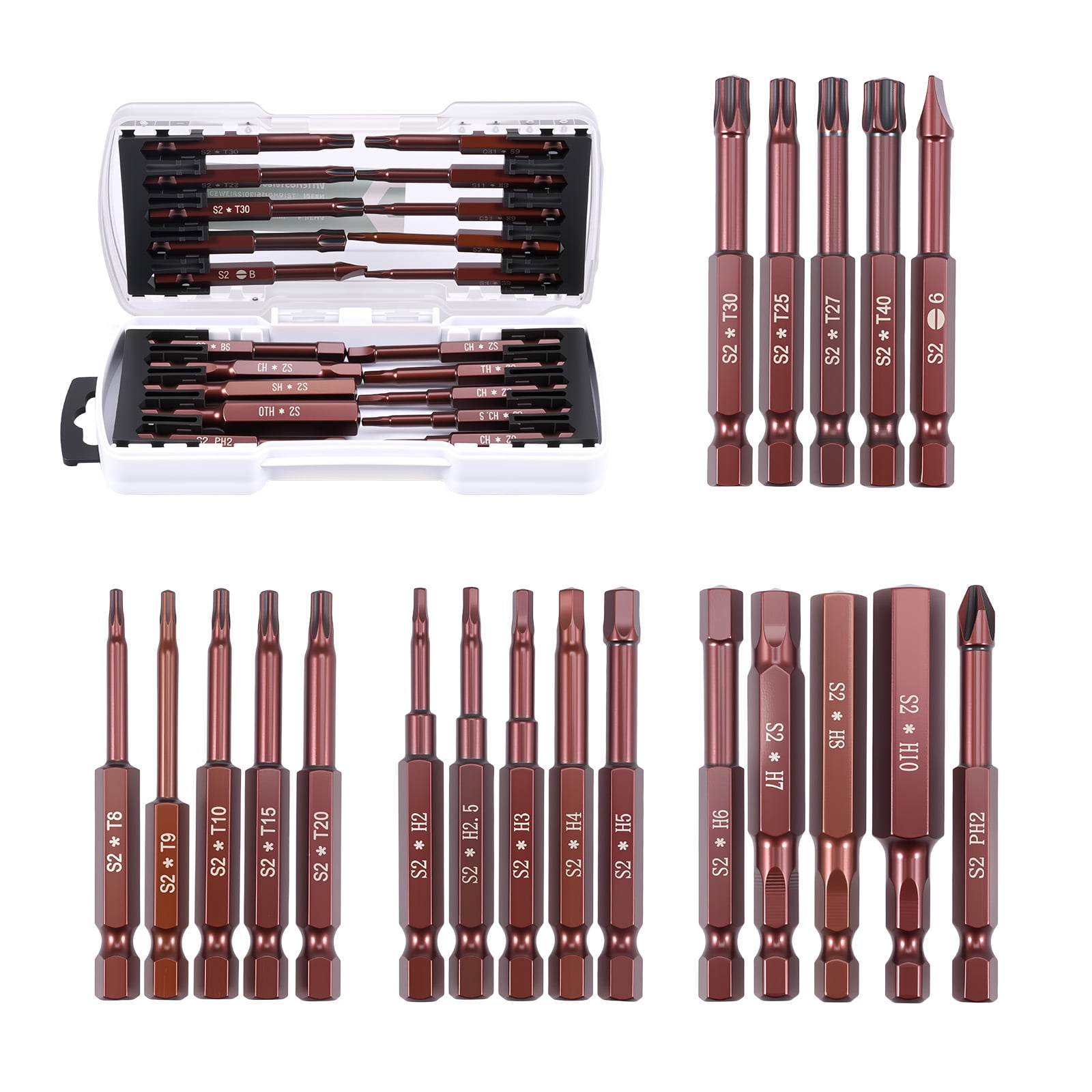 Ikoopy 20 Pcs S2 Alloy Steel Impact Screwdriver Bit Set 65mm Length ...
