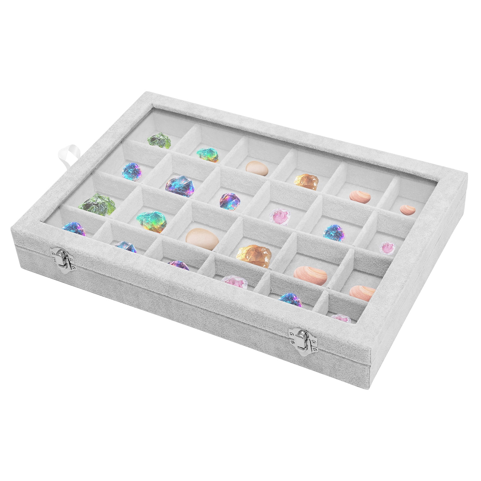 Ikoopy 24 Grid Rock Display Case With Metal Lock Clear Glass Lid ...
