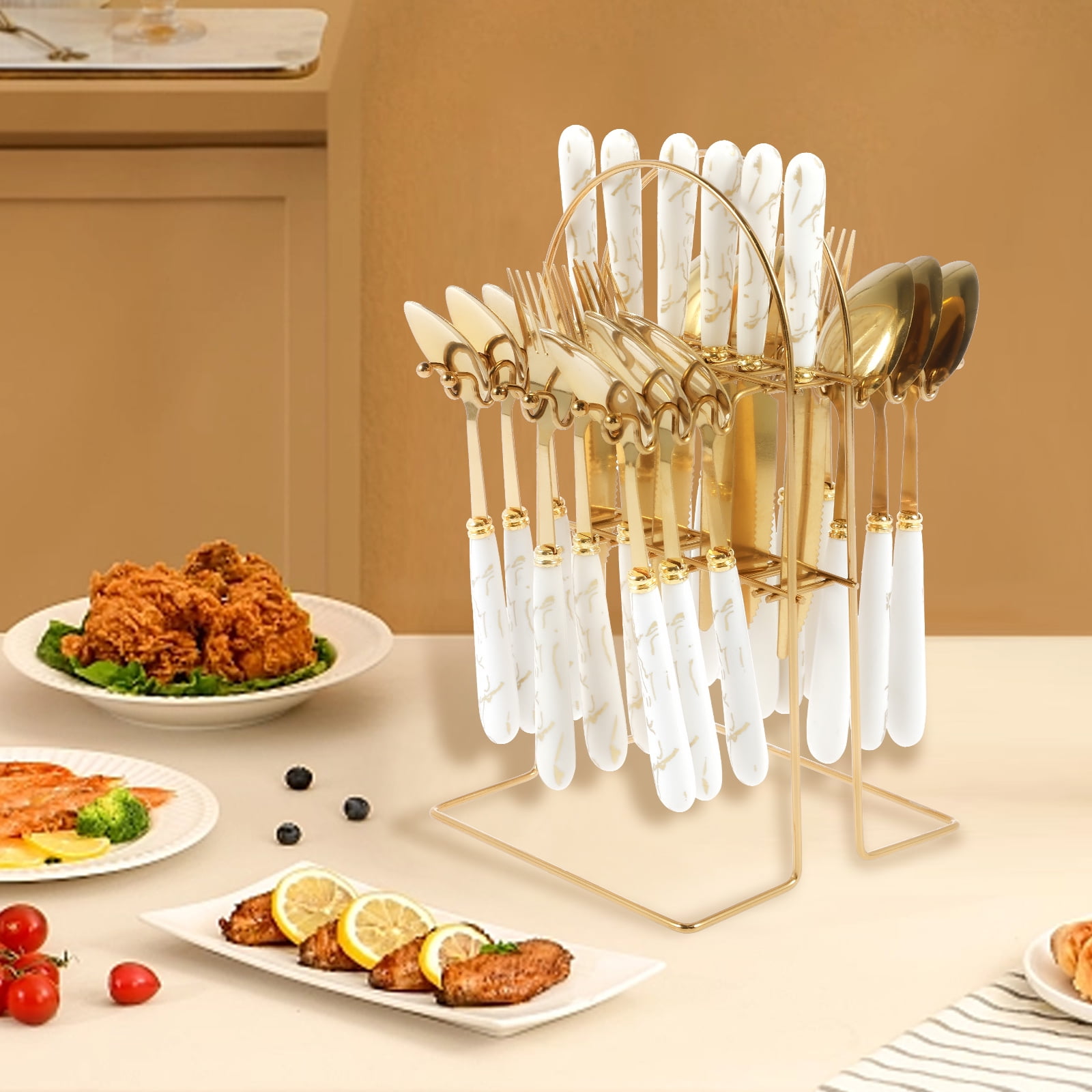 Ikoopy 24 Pcs Silverware Set with Hanging Holder Stainless Steel ...