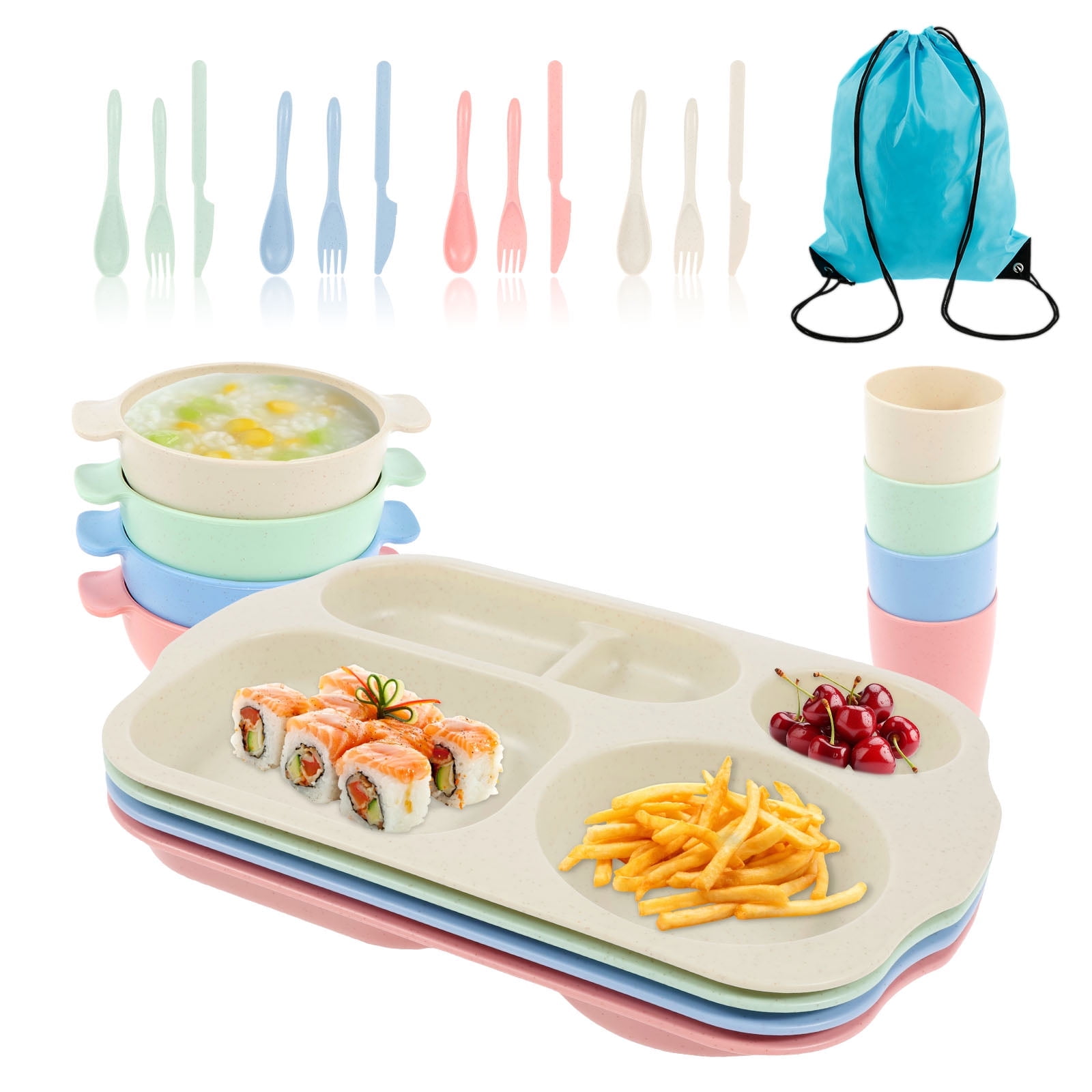 Ikoopy 25 Pcs Kids Dinnerware Set Lightweight Unbreakable Toddler ...