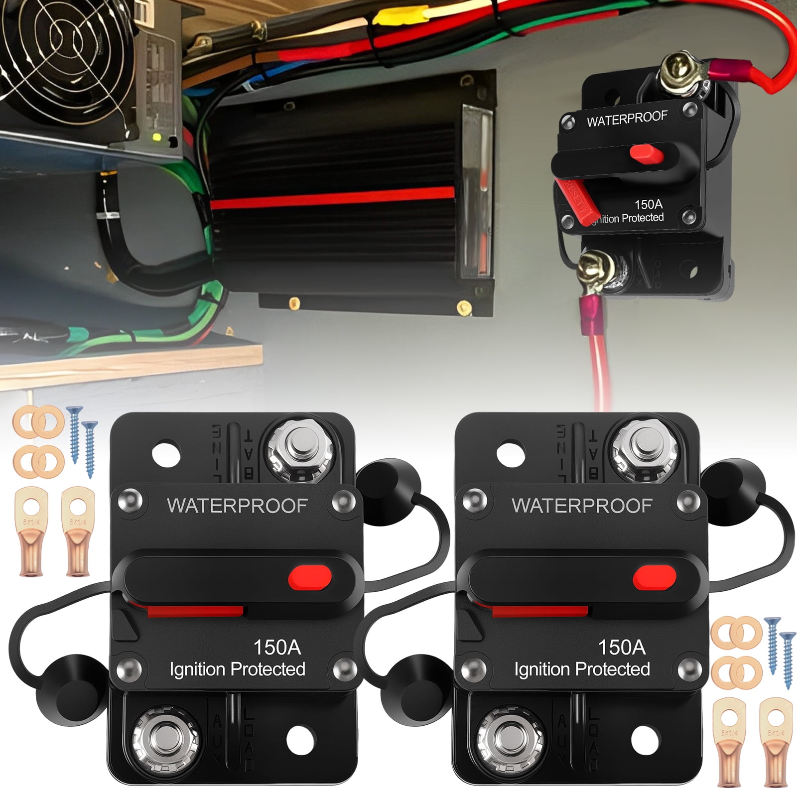 Ikoopy 2Pcs Car Circuit Breaker with Manual Reset 300Amp 12V-48V Inline ...