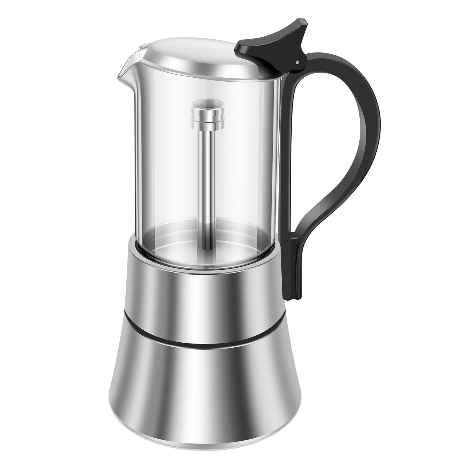 Ikoopy 2Sets Stovetop Coffee Makers 120ML Induction Moka Pot Clear Glass Top Stainless Steel ...