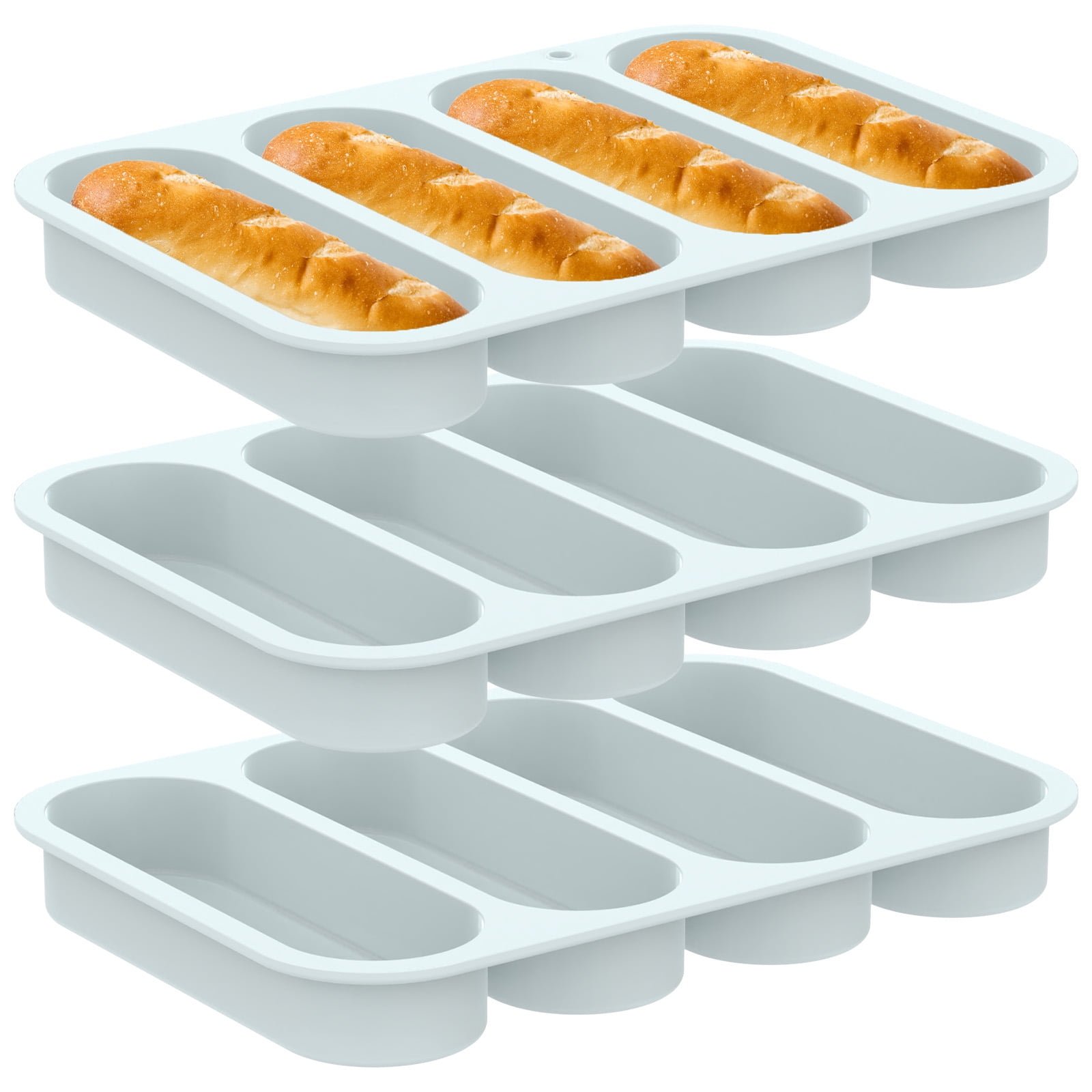 Ikoopy 3 Pcs 4 Cup Silicone Hotdog Bun Pan for Baking Reusable and ...
