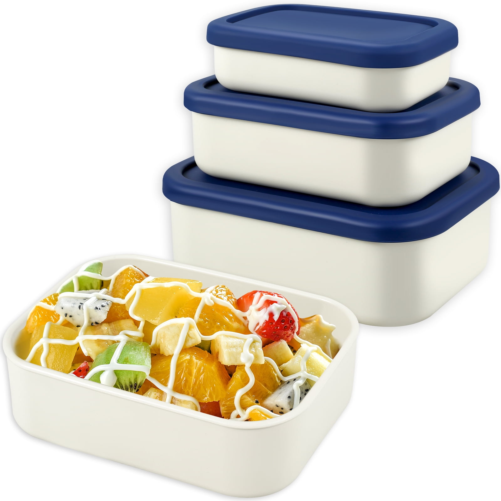 Ikoopy 3 Pcs Bento Box Silicone Container with Lids Leak-proof Food ...