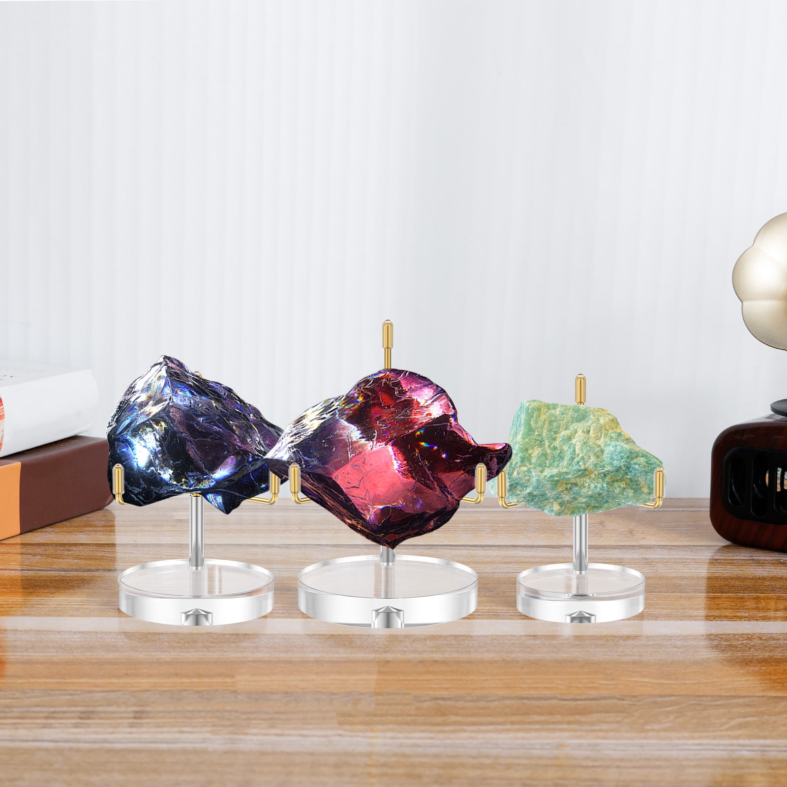 Ikoopy 3 Pcs Rock Display Stand Compact Crystal Holder with Metal Arm ...