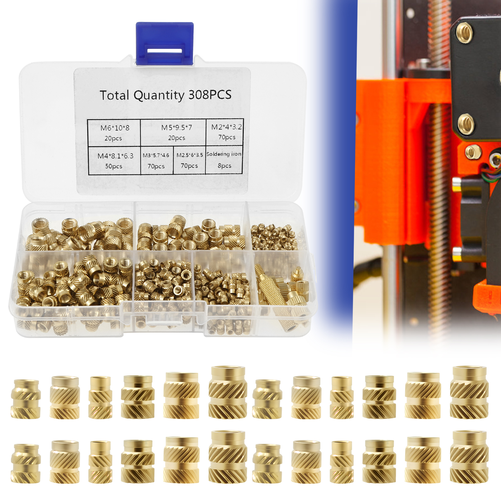 Ikoopy 308 Pcs Brass Threaded Insert Heat Resistant Thread Knurled Nut ...