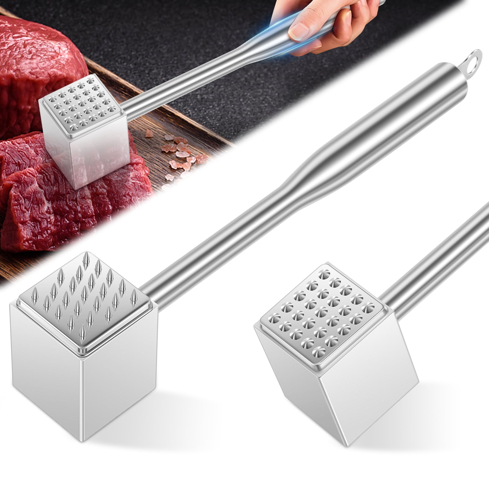 Ikoopy 316 Stainless Steel Meat Tenderizer Mallet Ergonomic Dual Sided ...