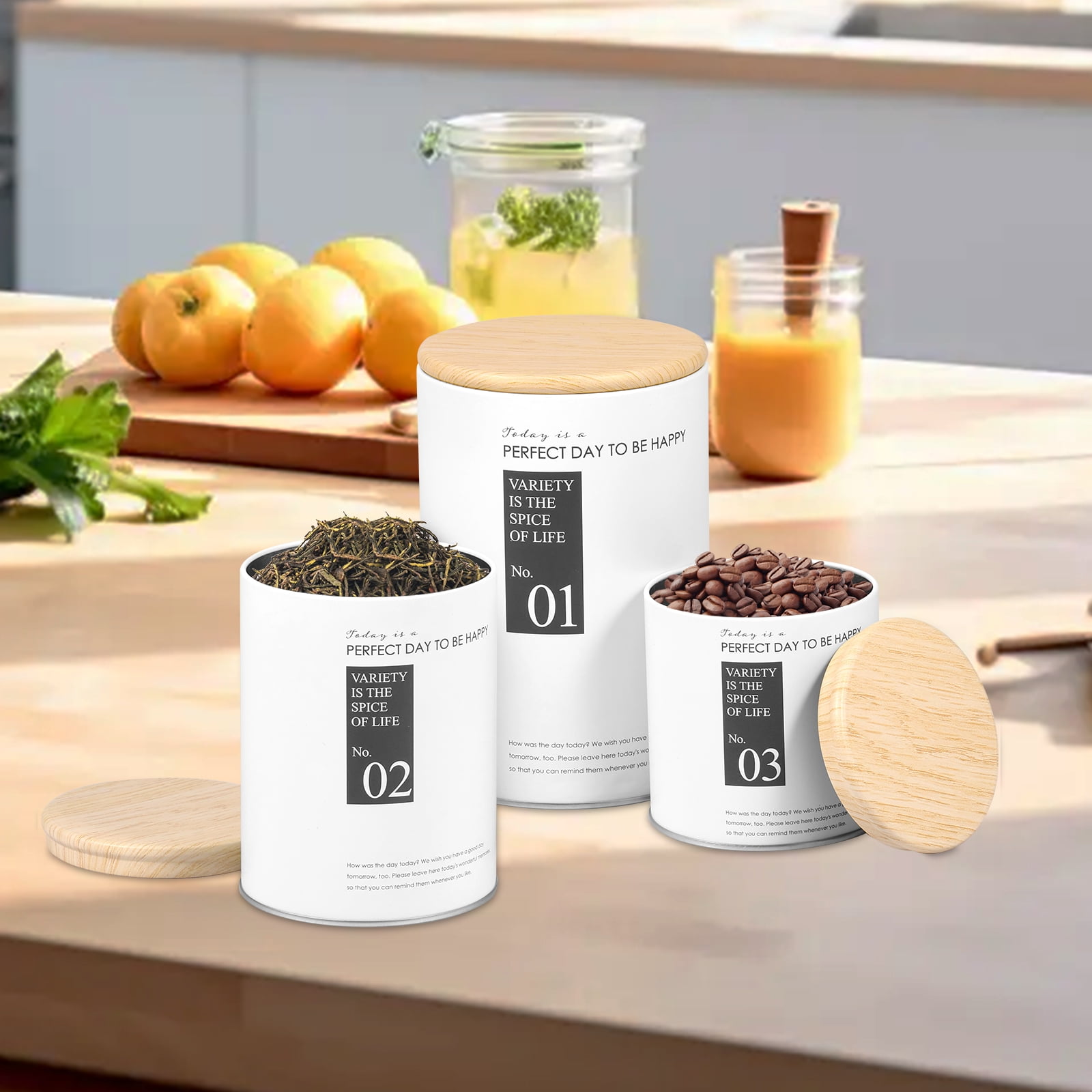 Ikoopy 3Pcs Assorted Sizes Metal Kitchen Canister Set With Wood Lid ...