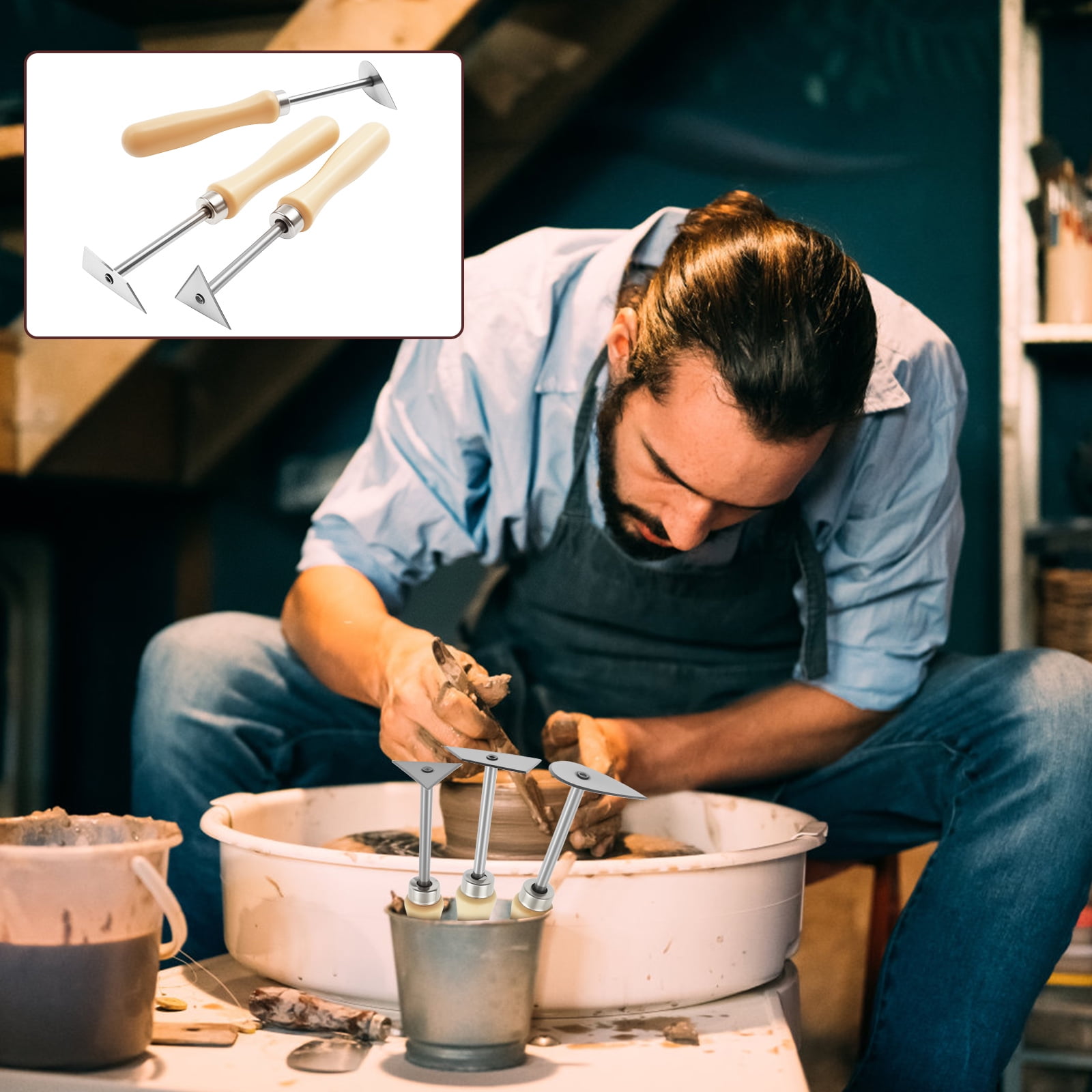 Ikoopy 3Pcs Paint Shave Hook with Wooden Handle Stainless Steel Hook ...