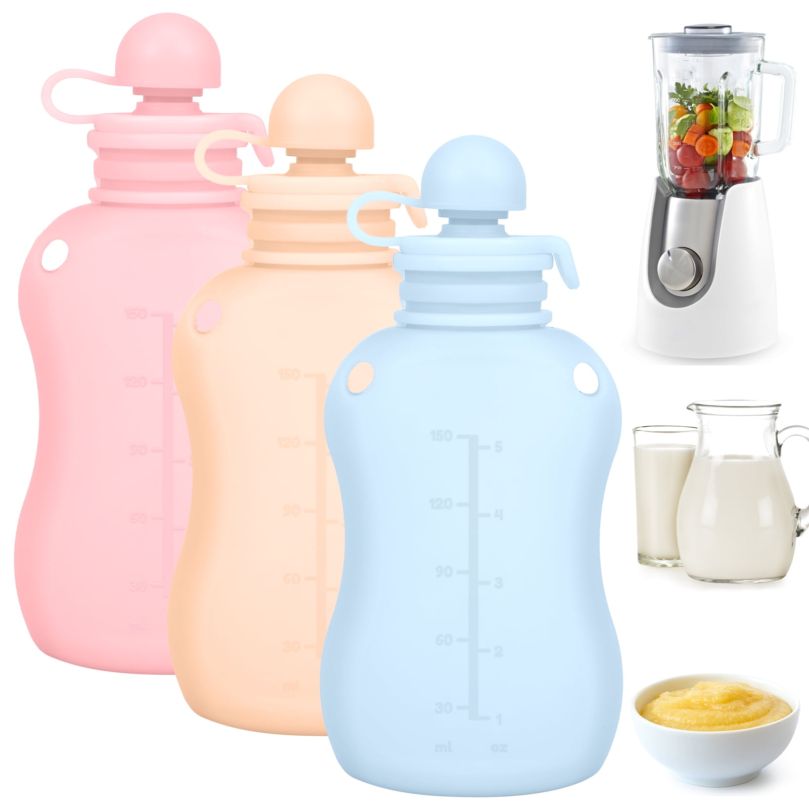 Ikoopy 3Pcs Silicone Baby Food Pouch Reusable Squeezable Pouch 150ml ...