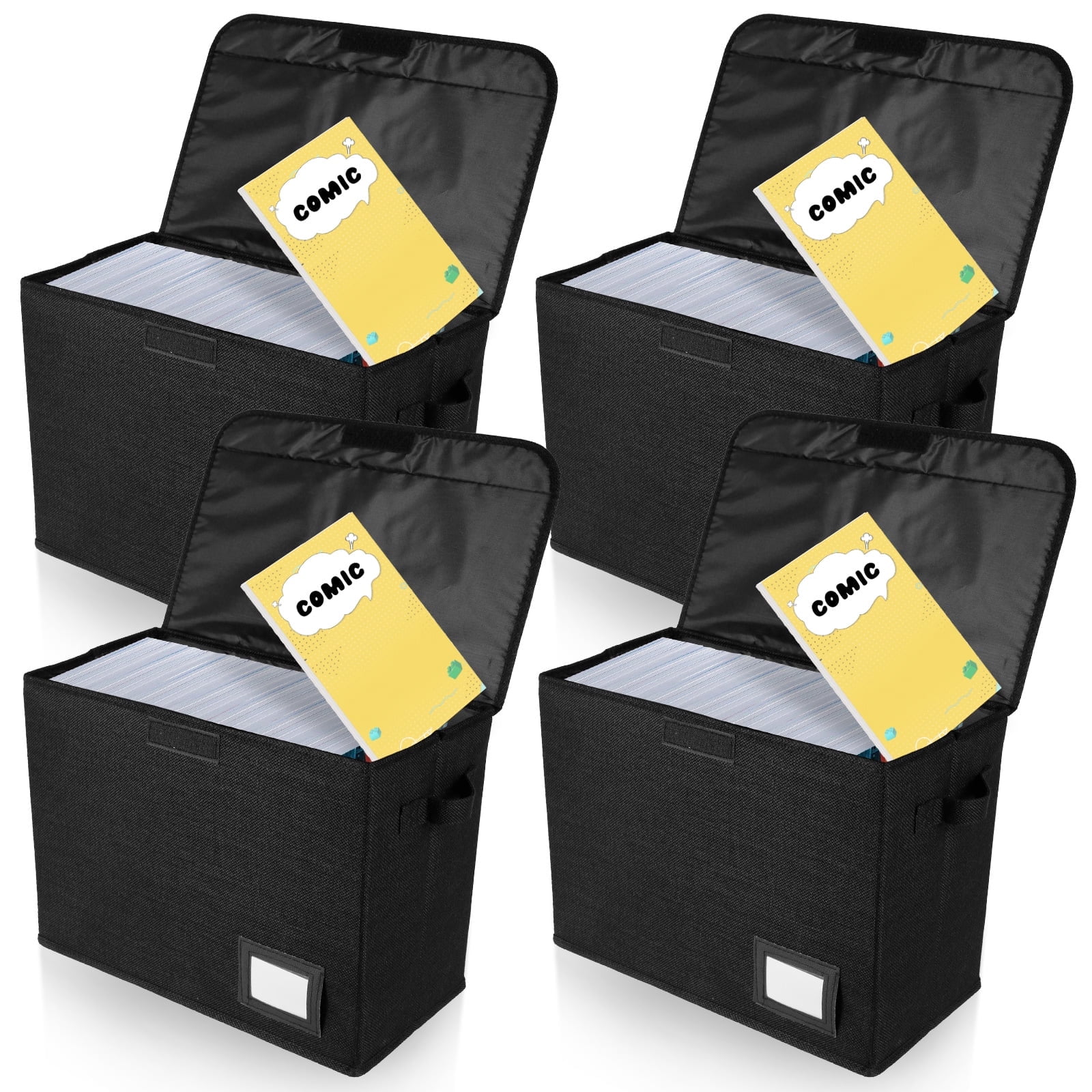 Ikoopy 4 Pcs Comic Book Storage Box with Enclosed Lid and Handles Holds ...