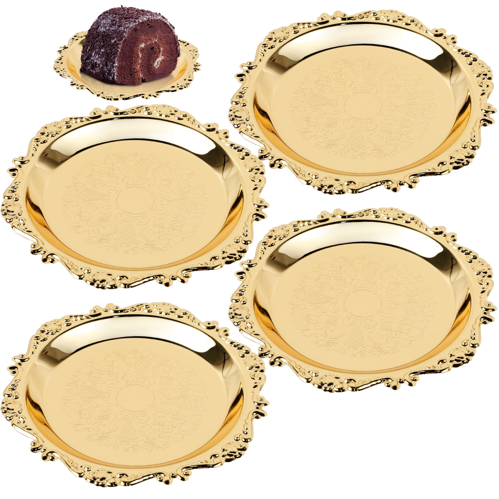 Ikoopy 4 Pcs Golden Tray Metal Iron Golden Plate Round Jewelry Dish Tray Decorative Serving Dish ...